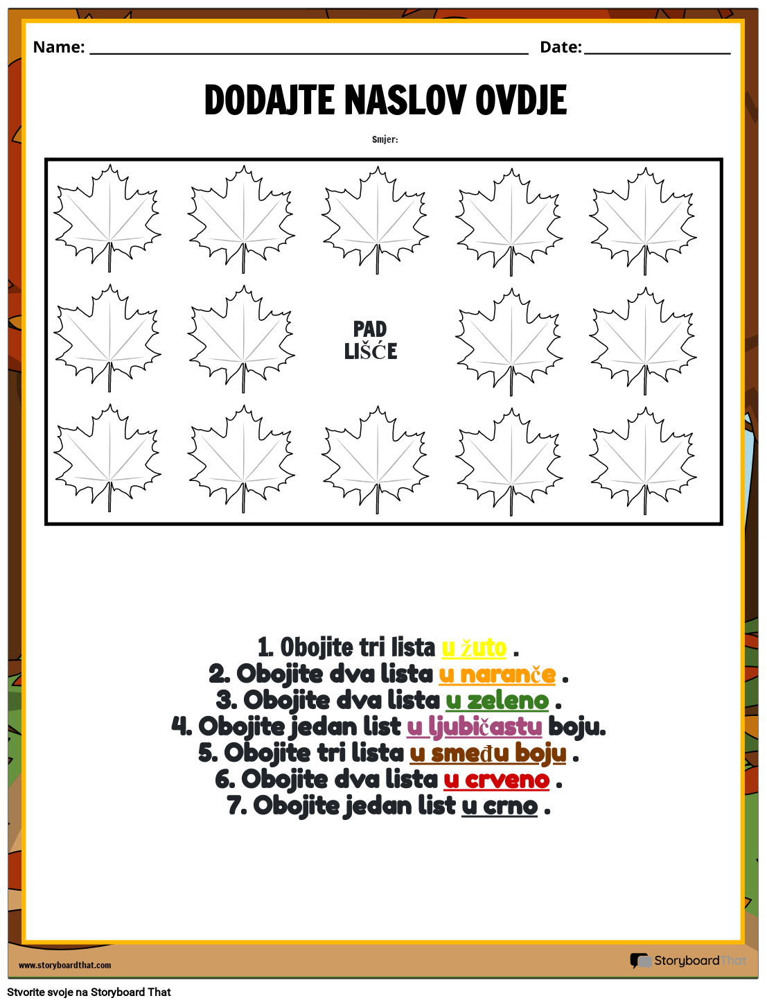 Radni List s Uputama za Jesen Storyboard por hr-examples