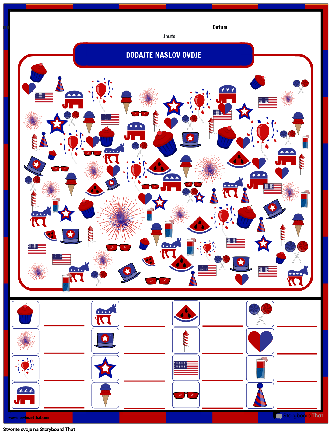 Radni List za 4. Srpnja Storyboard od Strane hr-examples