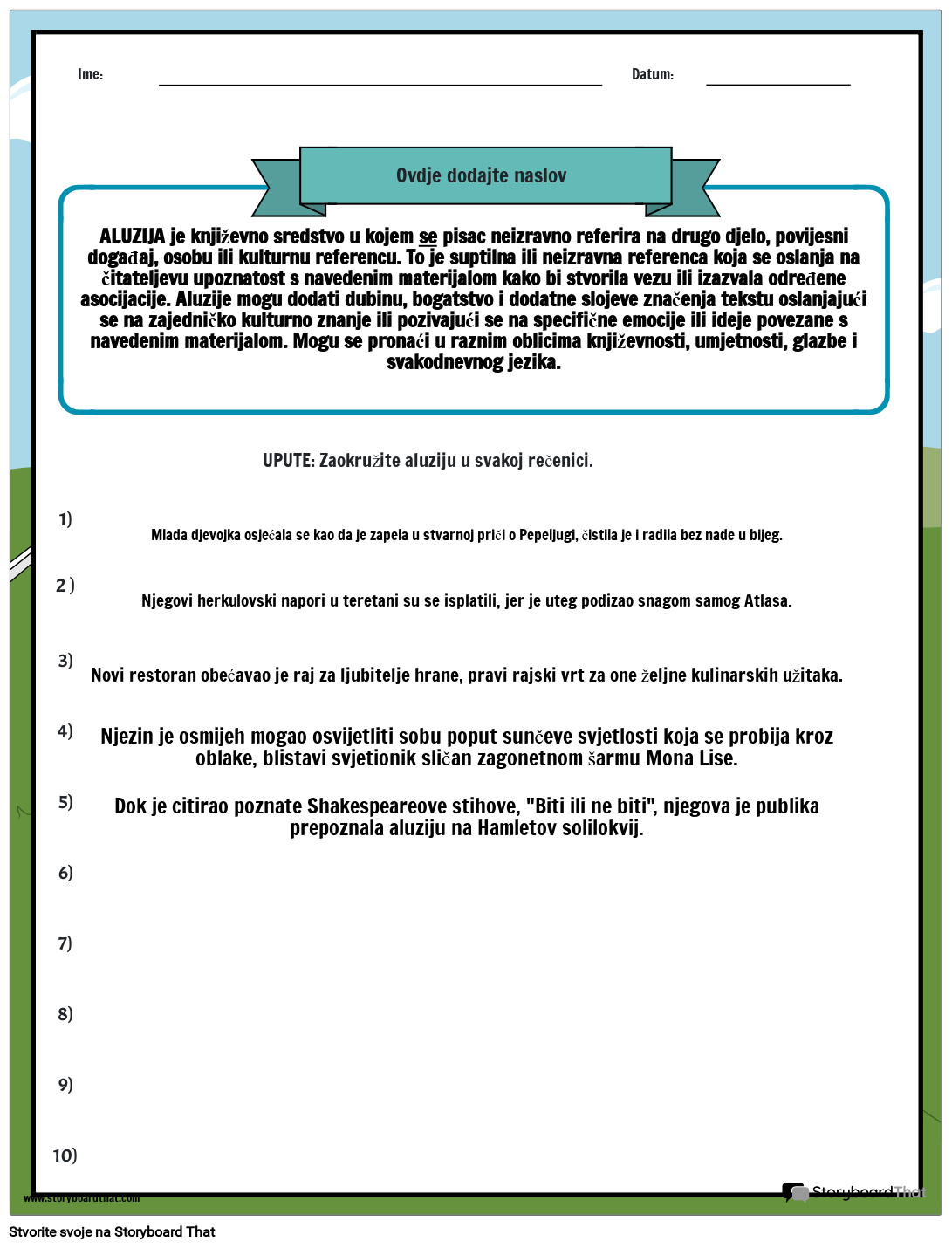 Radni List za Aluzije Storyboard by hr-examples