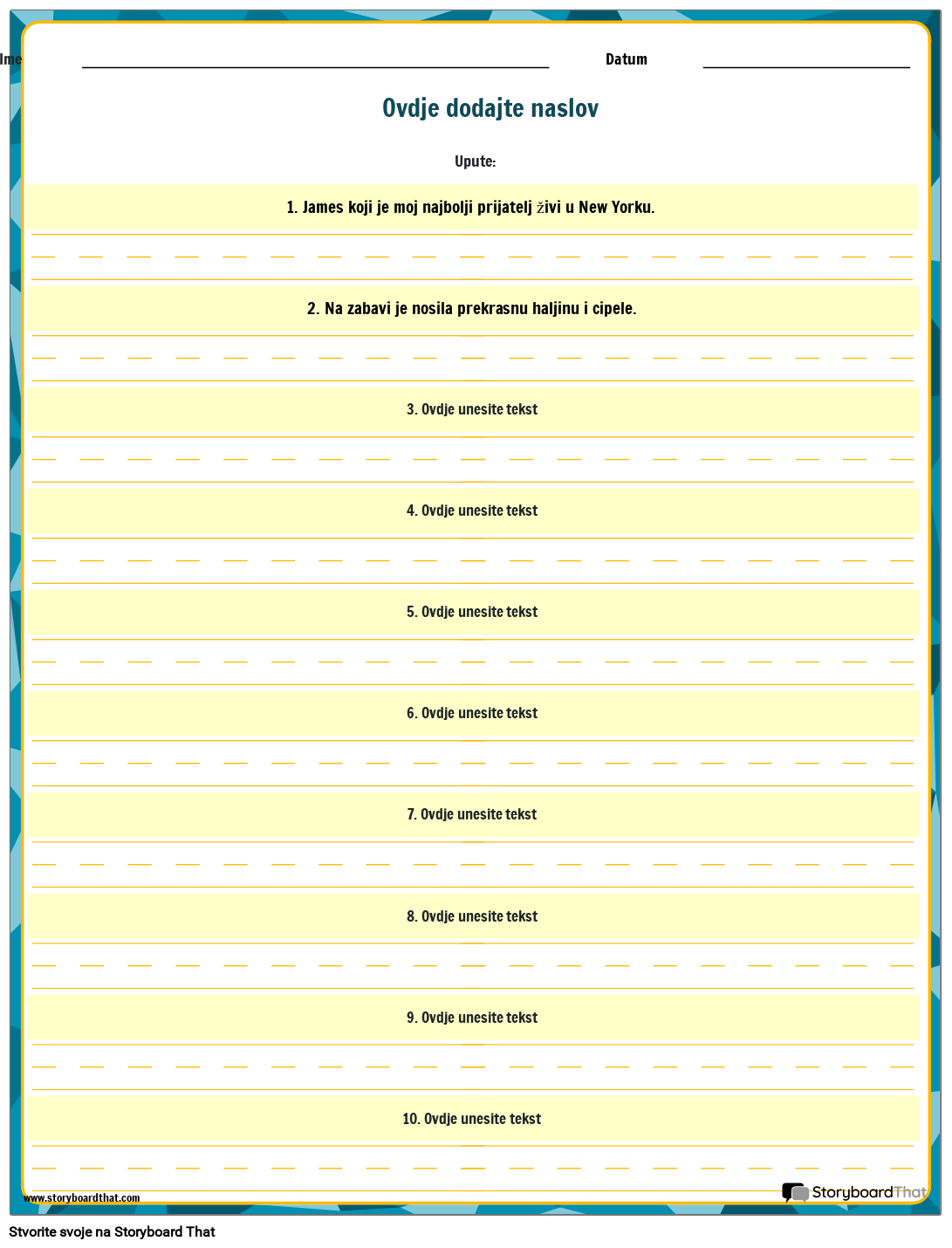Radni List za Prepisivanje Zareza Storyboard par hr-examples