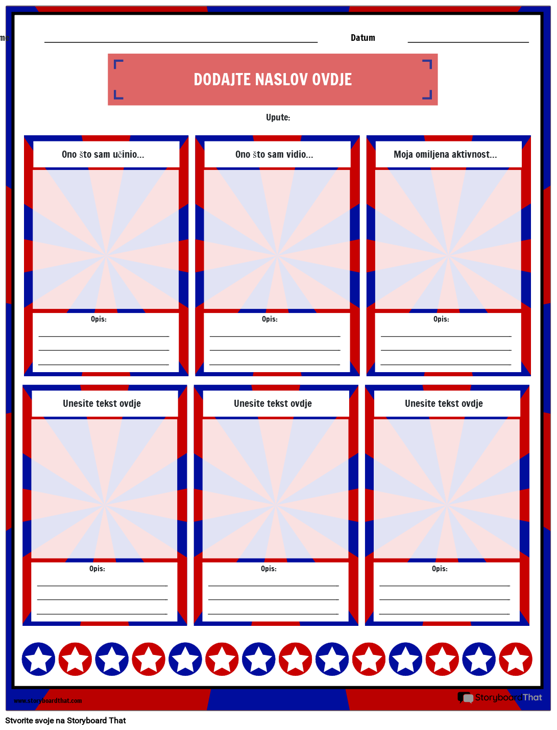 Radni List za Snimke 4. Srpnja Storyboard by hr-examples