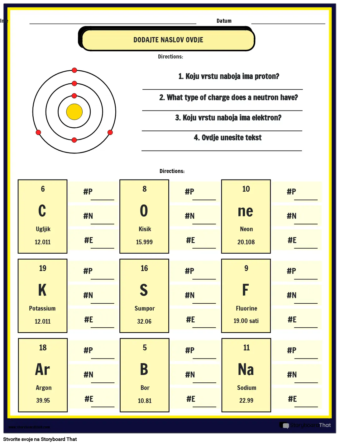 Radni Listovi Osnovne Atomske Strukture Storyboard