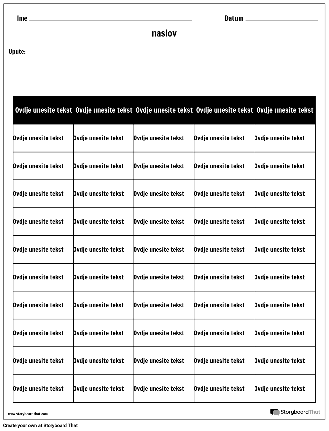 Tablica - 6 Stupaca, 10 Redaka Storyboard por hr-examples