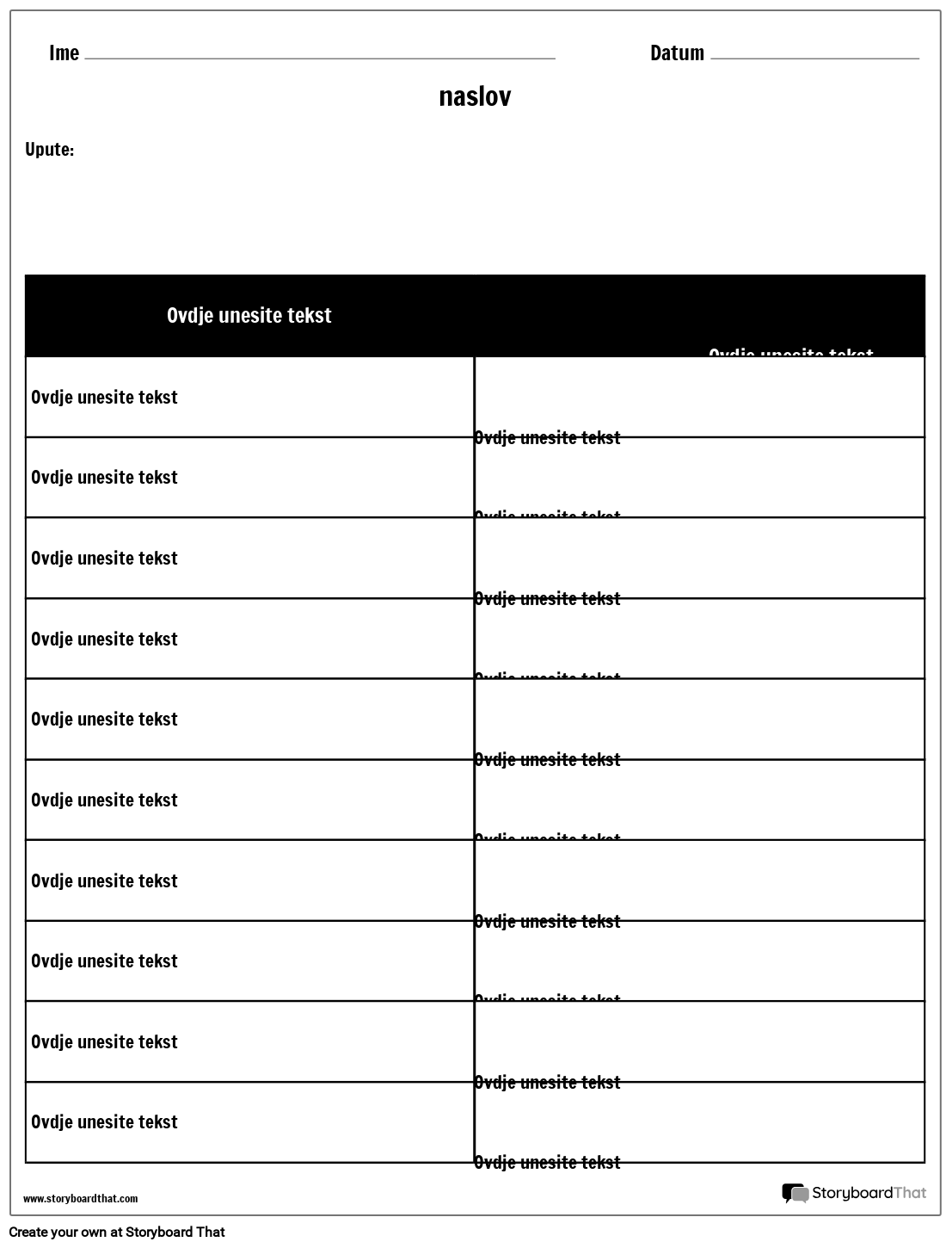 Tablice - 2 Stupca, 10 Redaka Storyboard por hr-examples