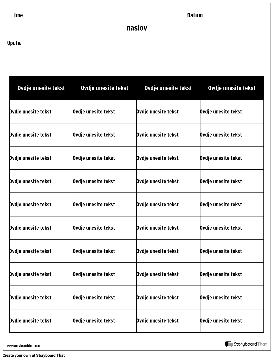 Tablice - 4 Stupca, 10 Redaka Storyboard por hr-examples