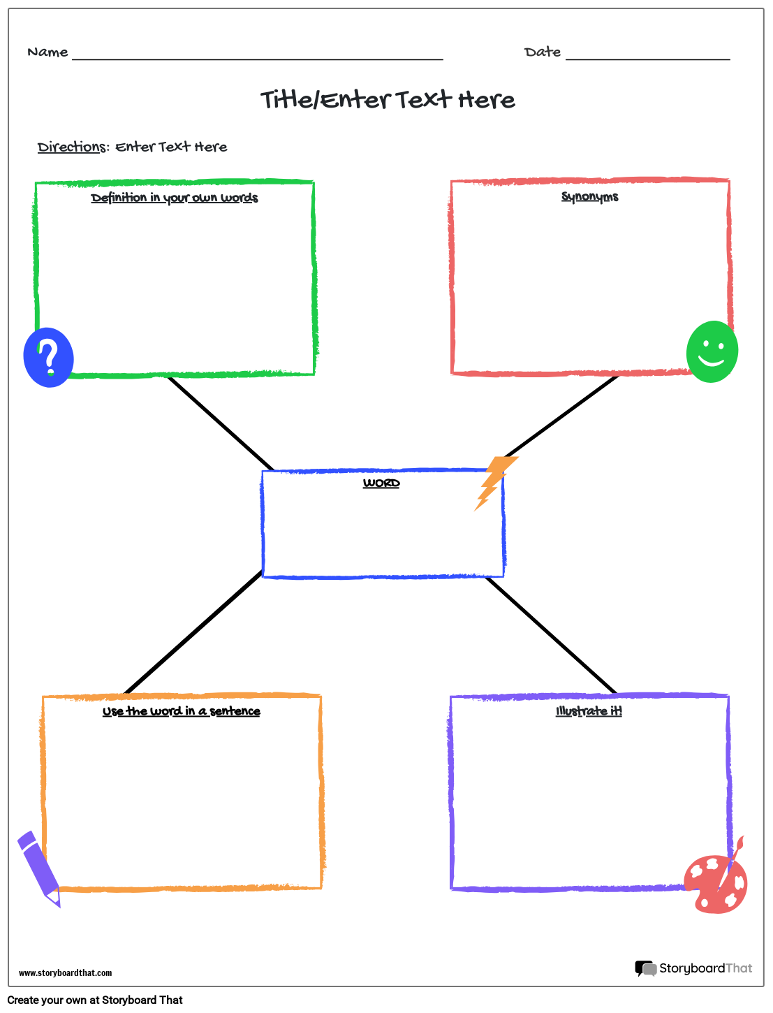 Vocabulary Spider Map Portrait Storyboard por hr-examples