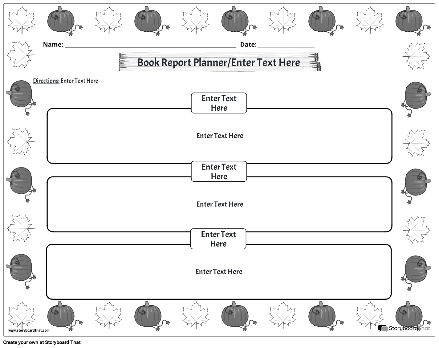 Book Report Planner Landscape BW 1 Storyboard por hu-examples