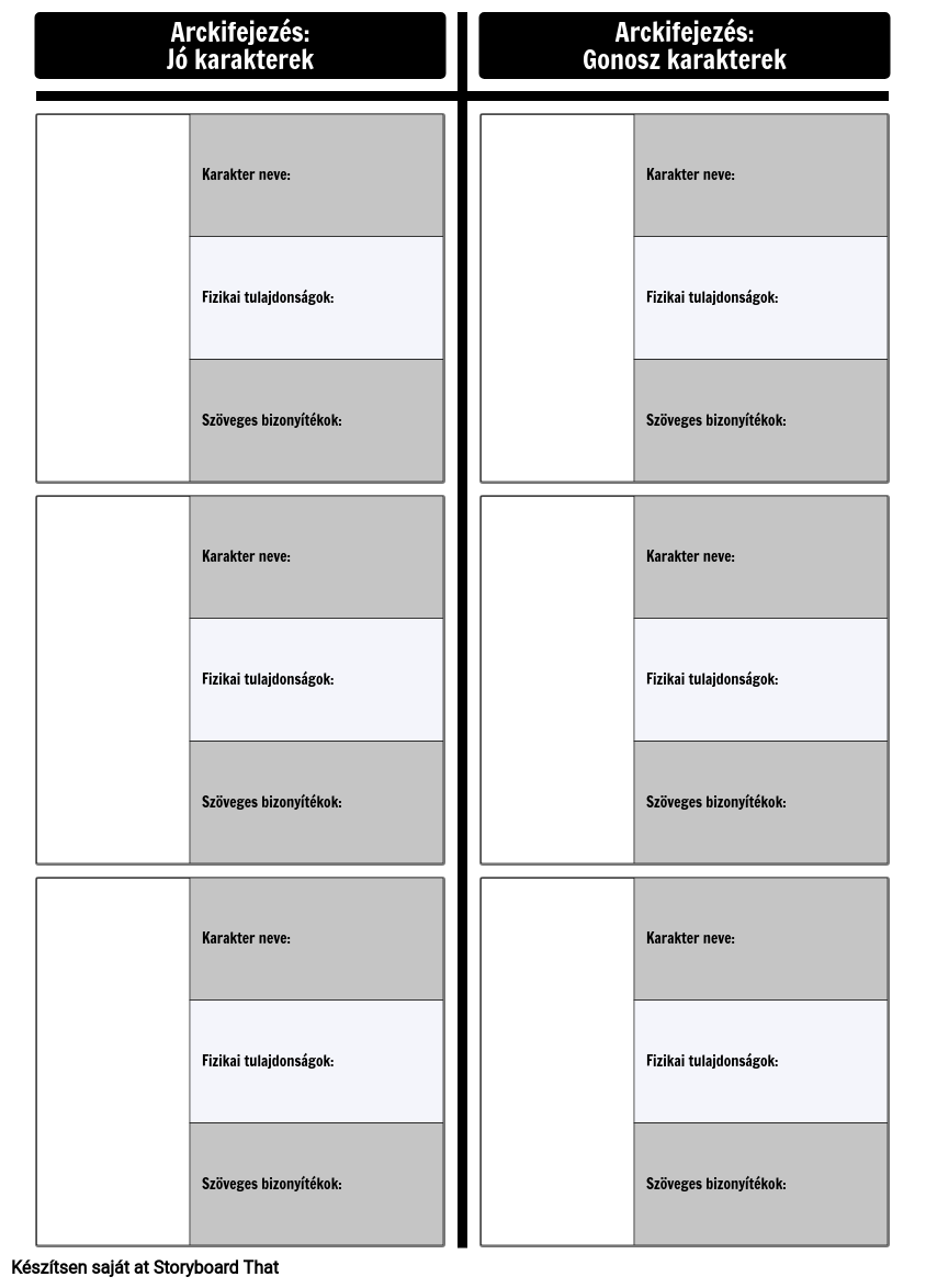 Fiziognómia Összehasonlító Diagram Sablon Storyboard Fiziognómia Összehasonlító Diagram Sablon Storyboard