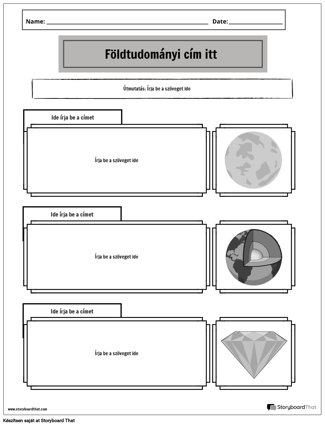 Földtudományi sablon - fekete-fehér Storyboard Földtudományi sablon - fekete-fehér Storyboard