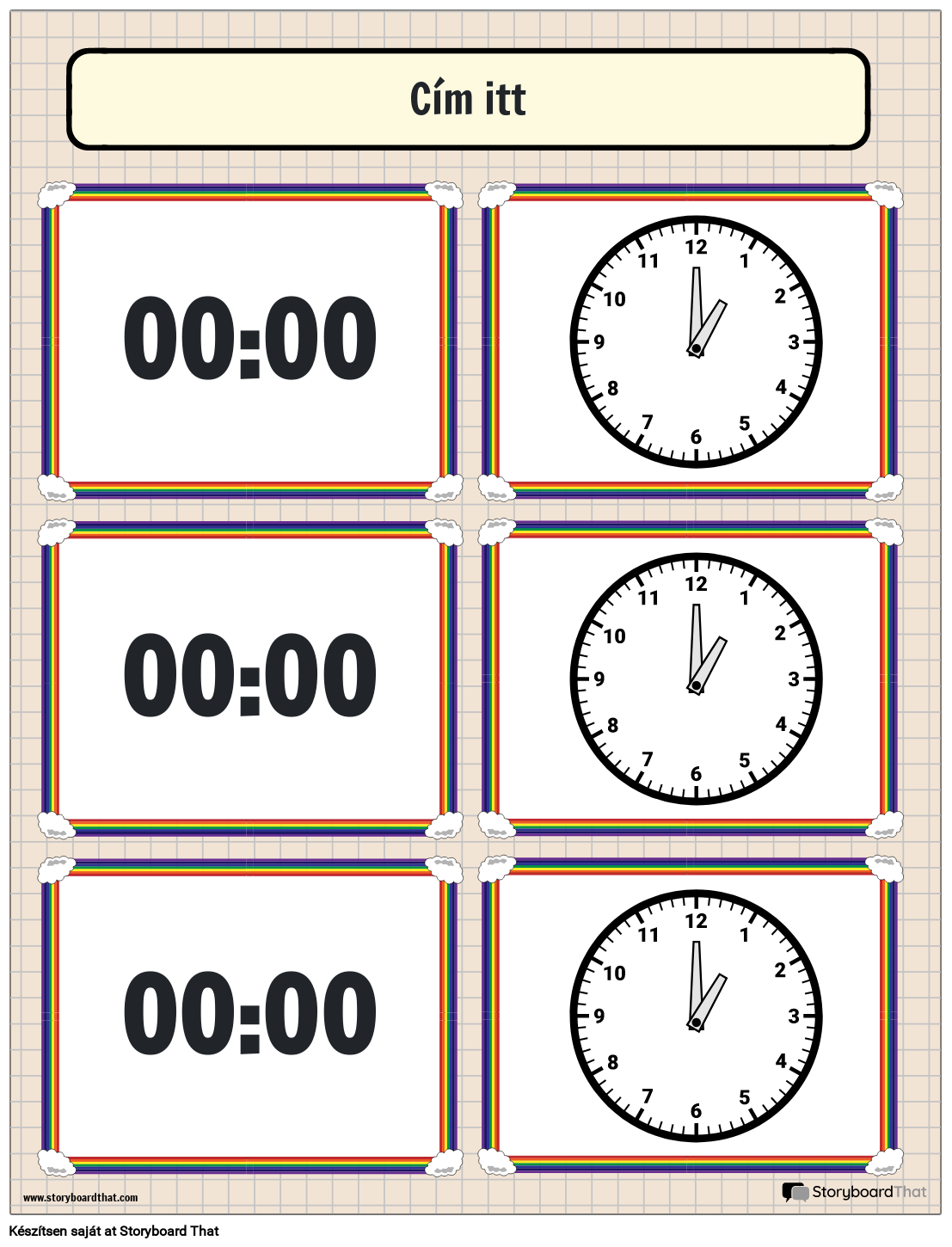 Telling Time Szerkeszthető Kártyajáték Storyboard