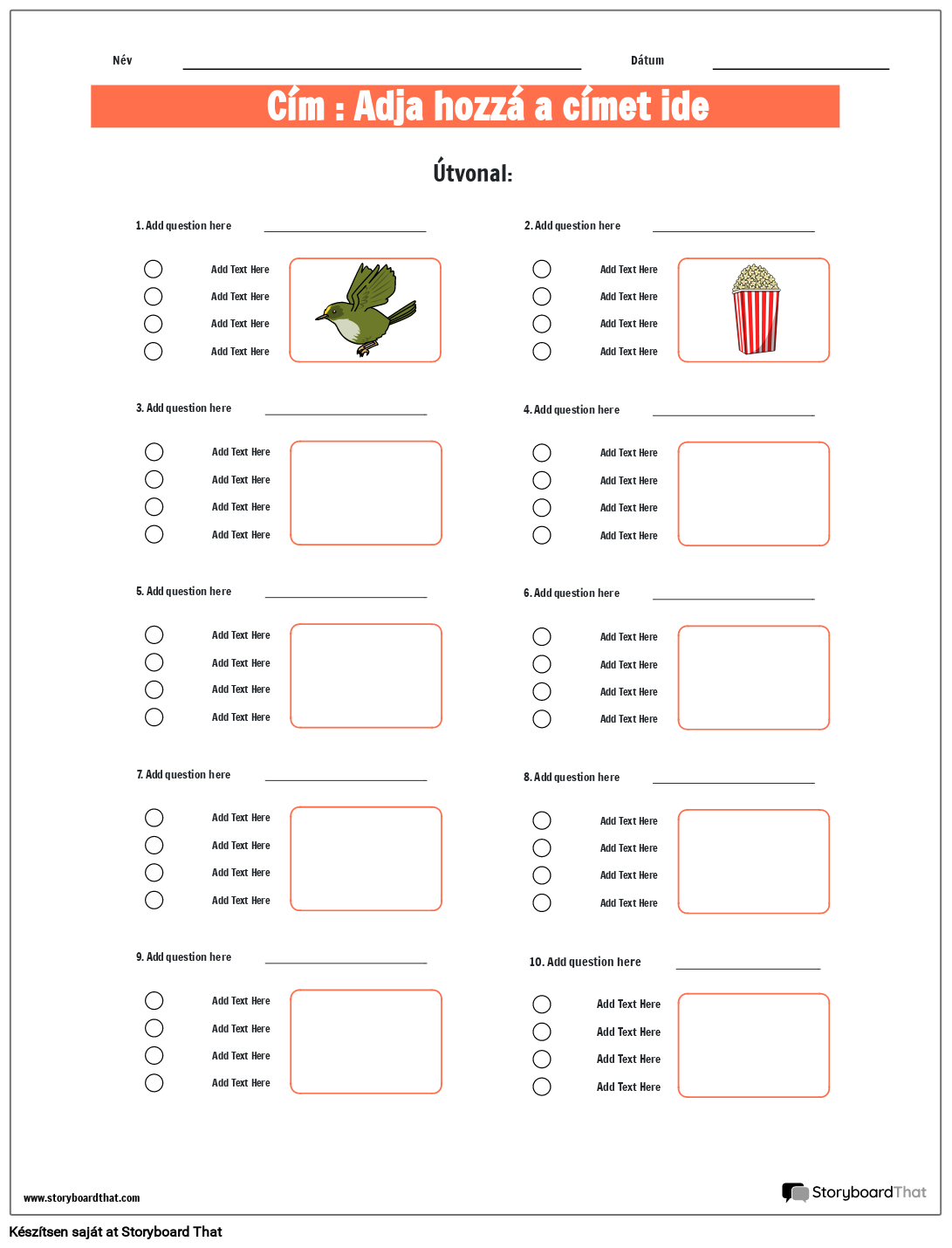 Tesztek és Kvízek Munkalap Storyboard par hu-examples