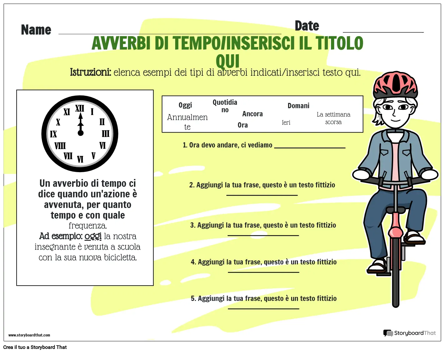 Avverbi di tempo foglio di lavoro Storyboard por it-examples