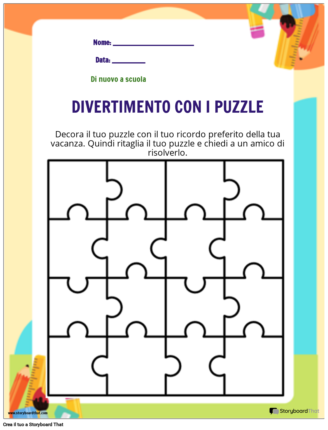 Divertente Puzzle di Ritorno a Scuola Storyboard