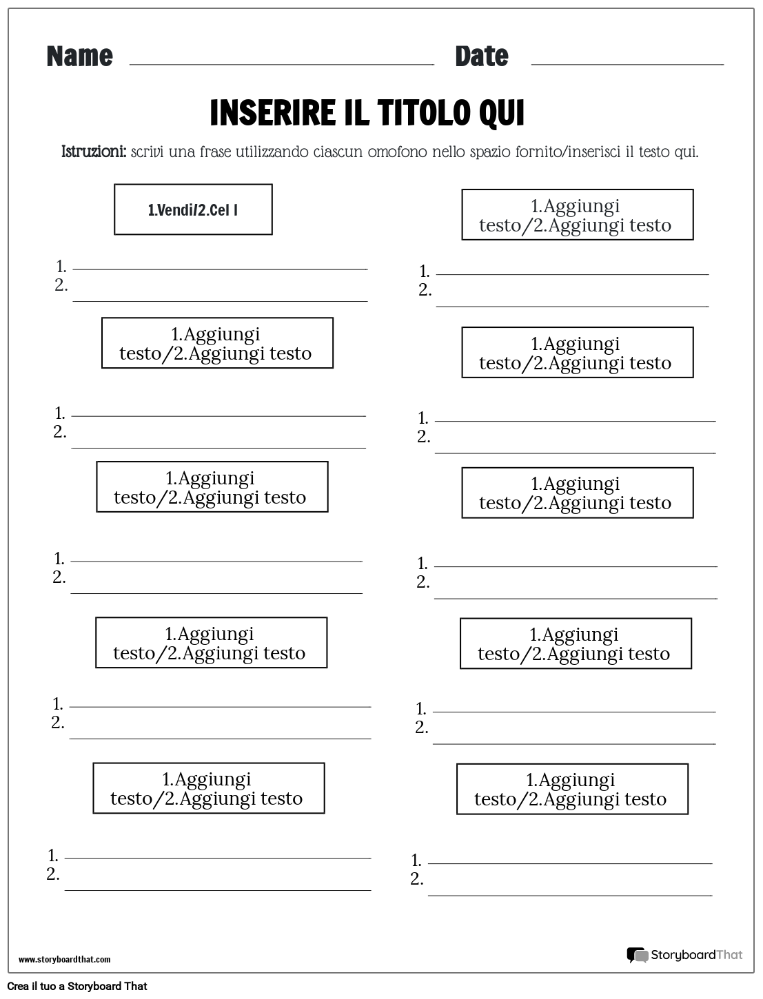 Foglio di lavoro con frasi omofone in scala di grigi