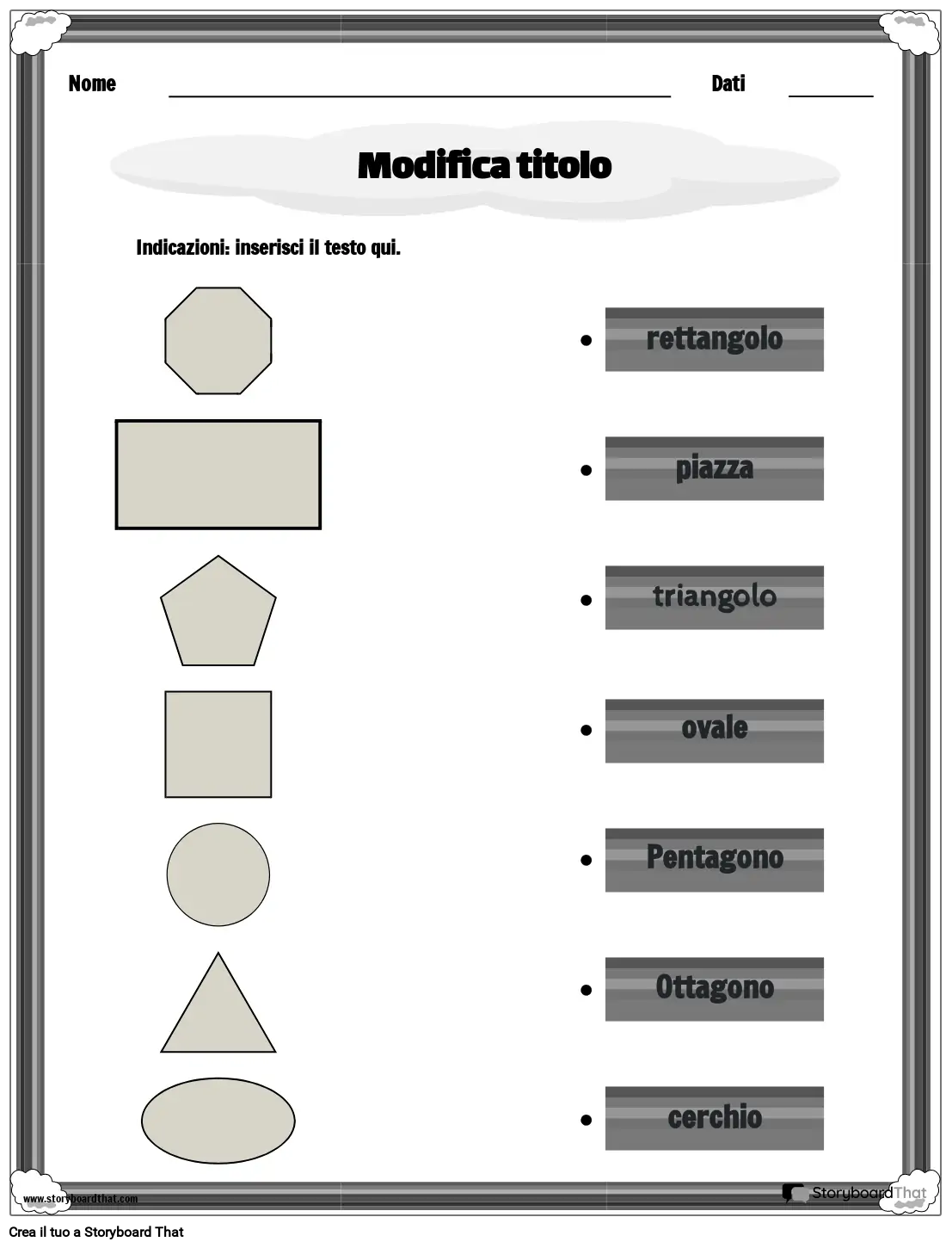 Foglio di lavoro forme 2D con arcobaleno in bianco e nero