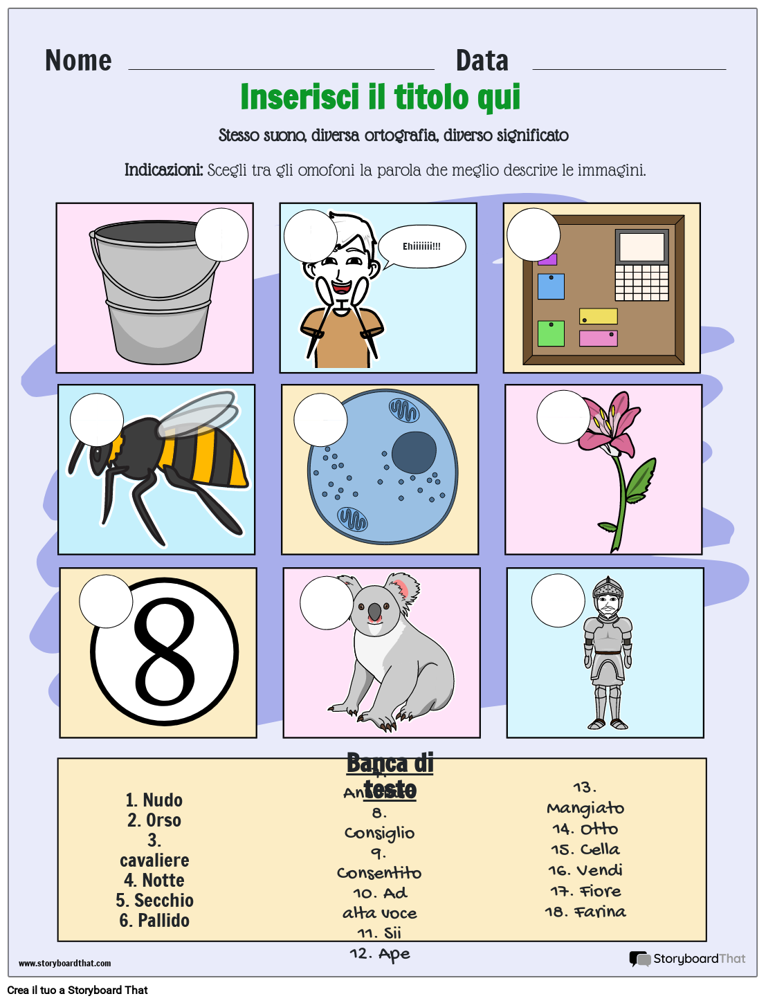 Foglio di lavoro omofono stampabile Storyboard