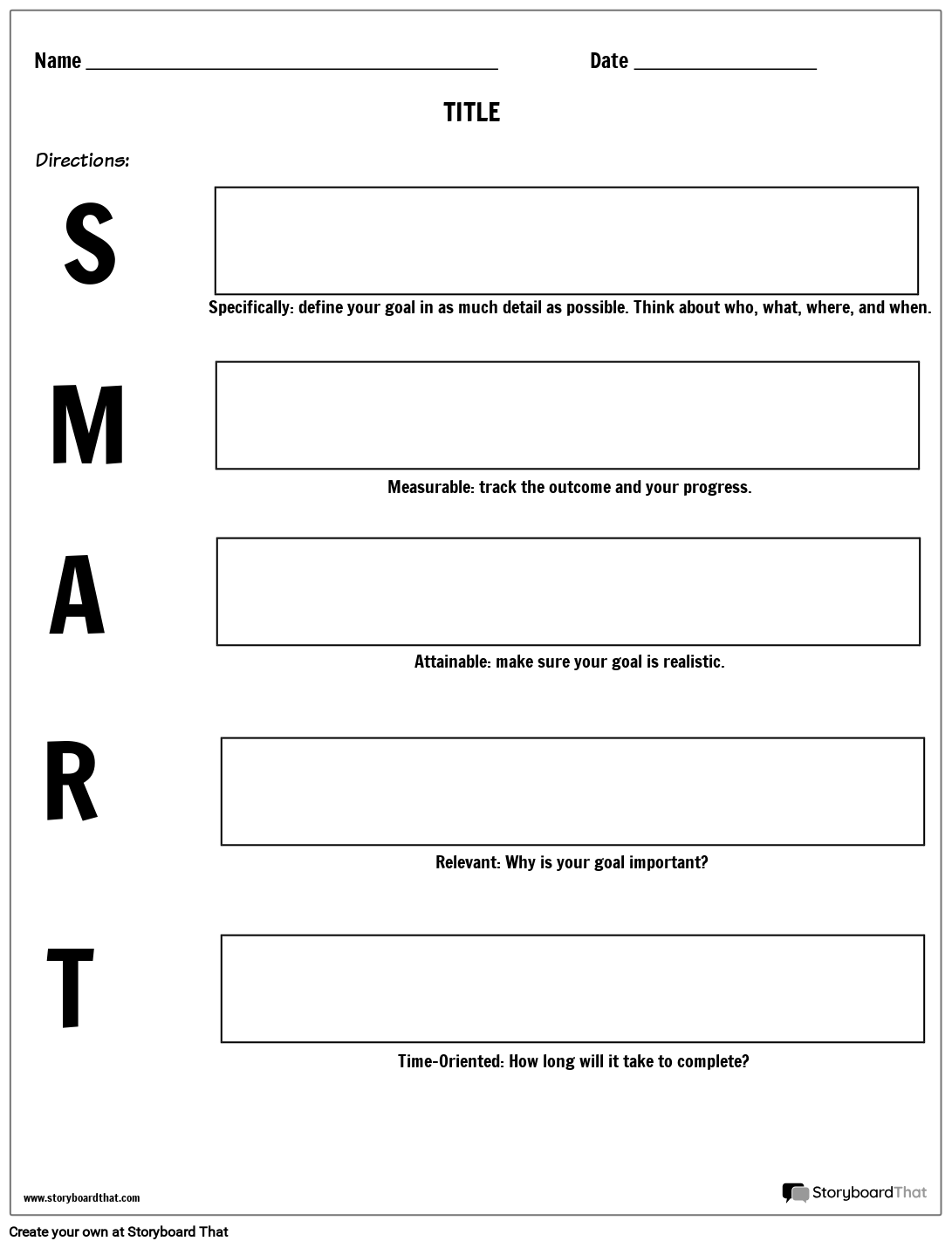 Foglio di Lavoro per Obiettivi Intelligenti Storyboard Foglio di Lavoro per Obiettivi Intelligenti Storyboard