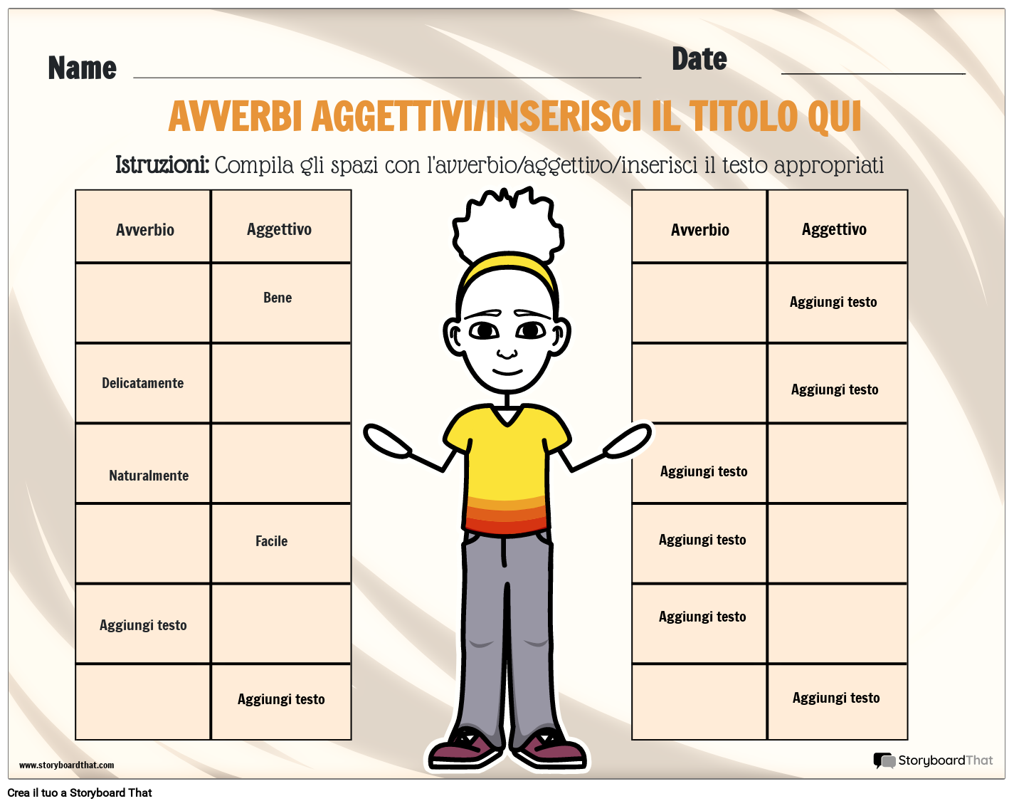 Foglio di lavoro stampabile per avverbi e aggettivi
