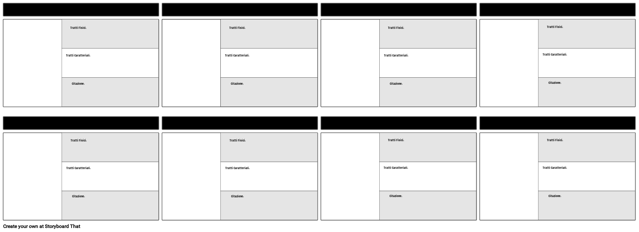 Mappa dei caratteri 16x9 3 righe di campo Storyboard
