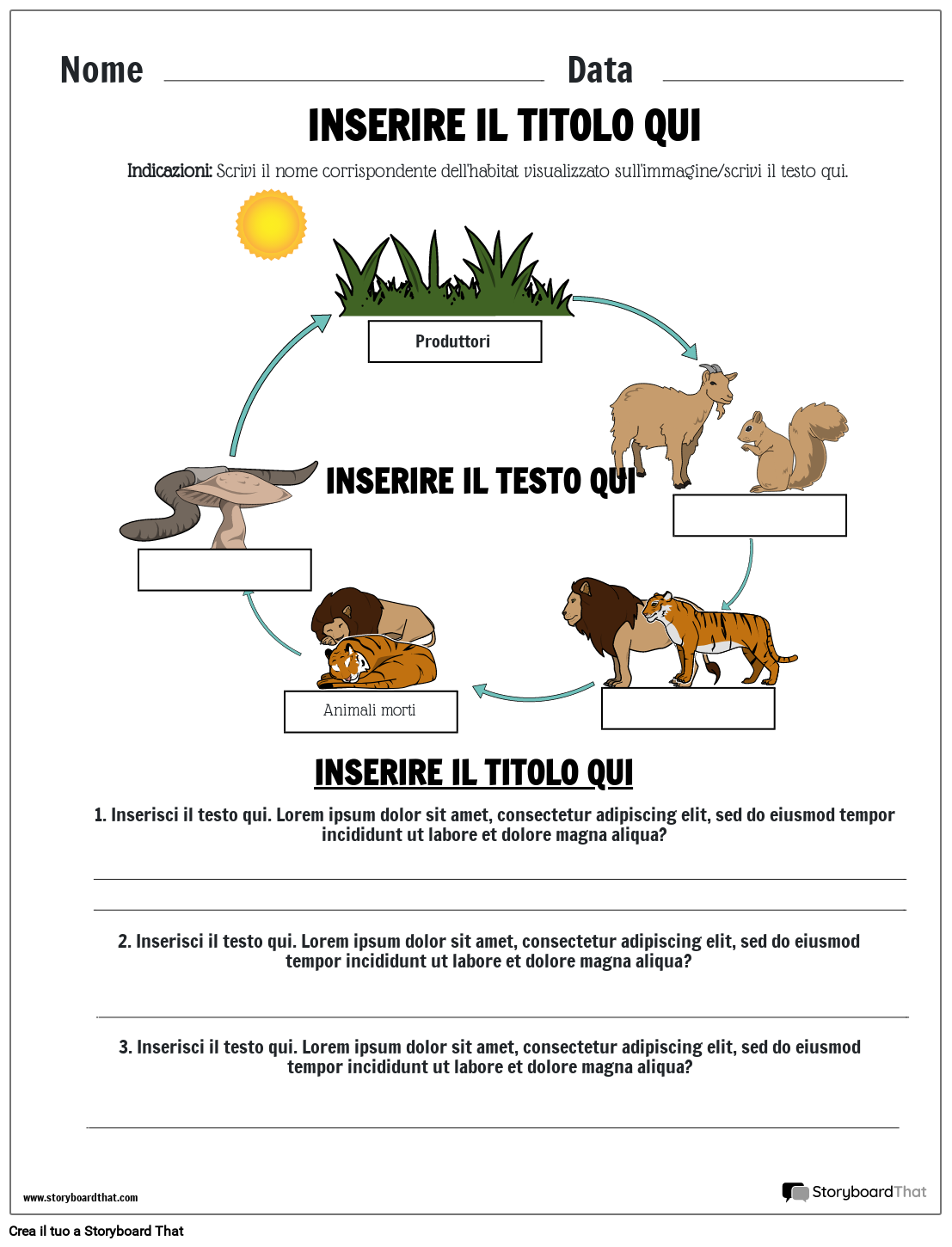 Modello di foglio di lavoro dell'ecosistema stampabile
