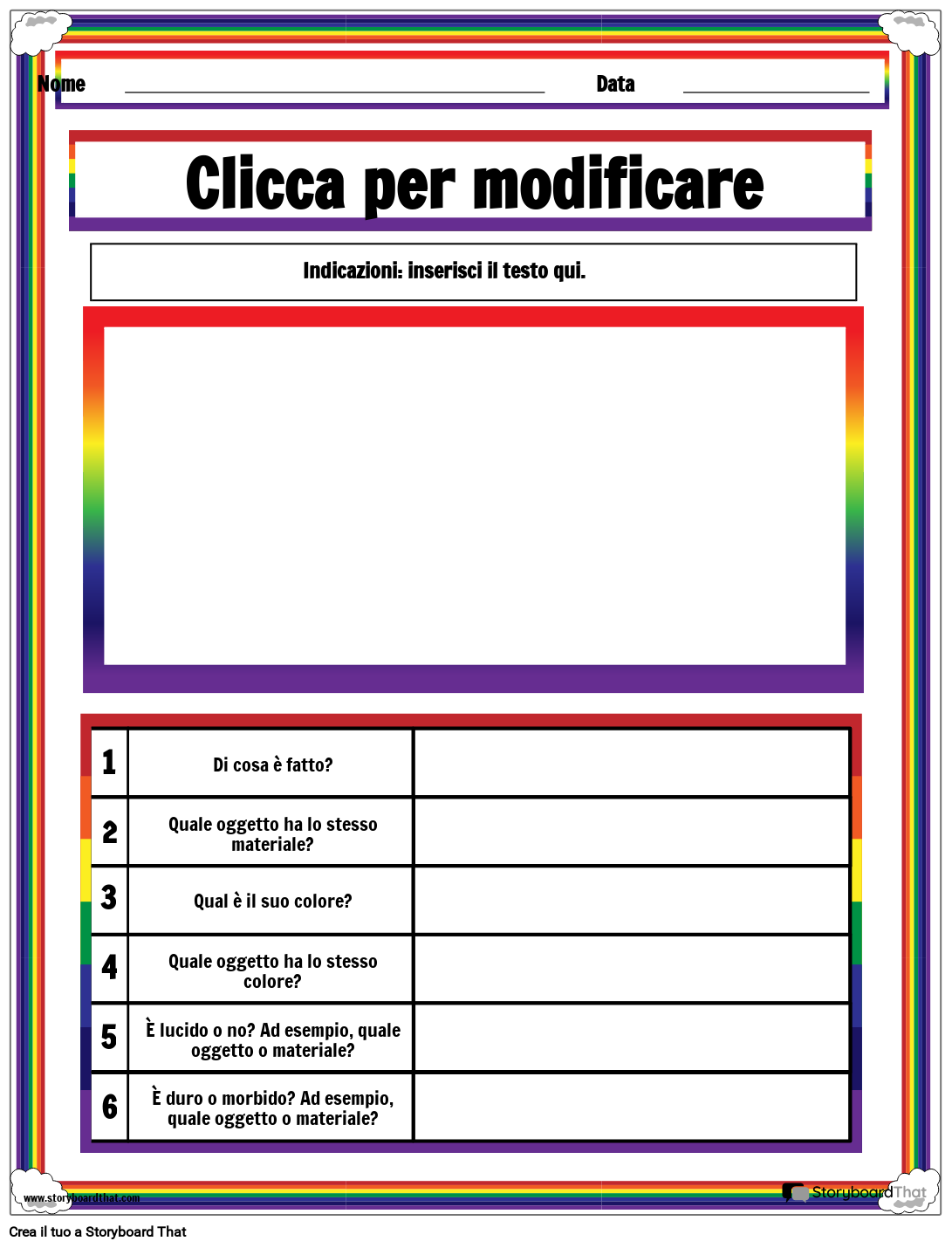 Modello di Foglio di Lavoro per Minerali e Proprietà Arcobaleno