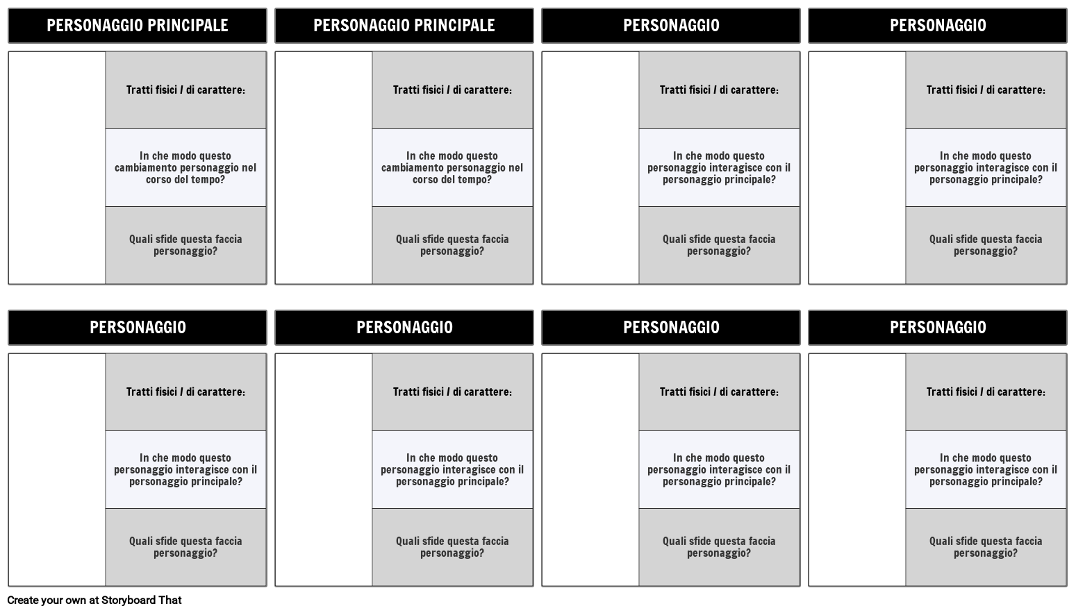 Modello di Mappa Caratteri 3 Campo Compilato Storyboard