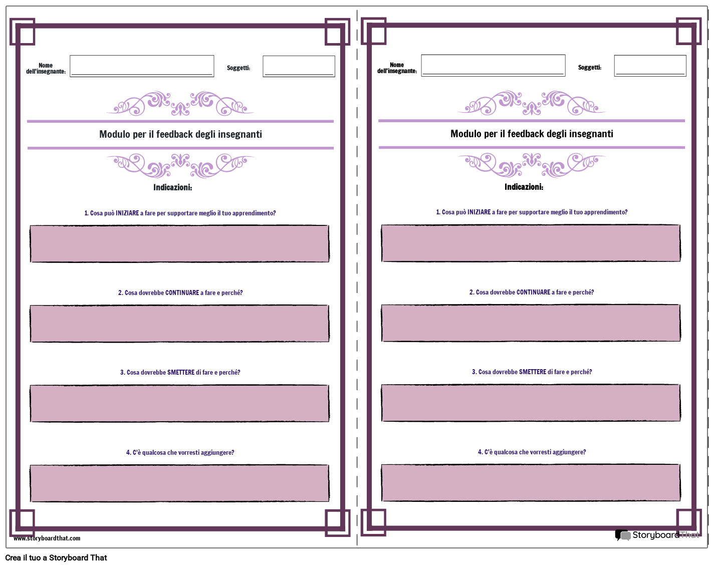 Modulo di Feedback per gli Insegnanti di Colore Viola Modulo di Feedback per gli Insegnanti di Colore Viola