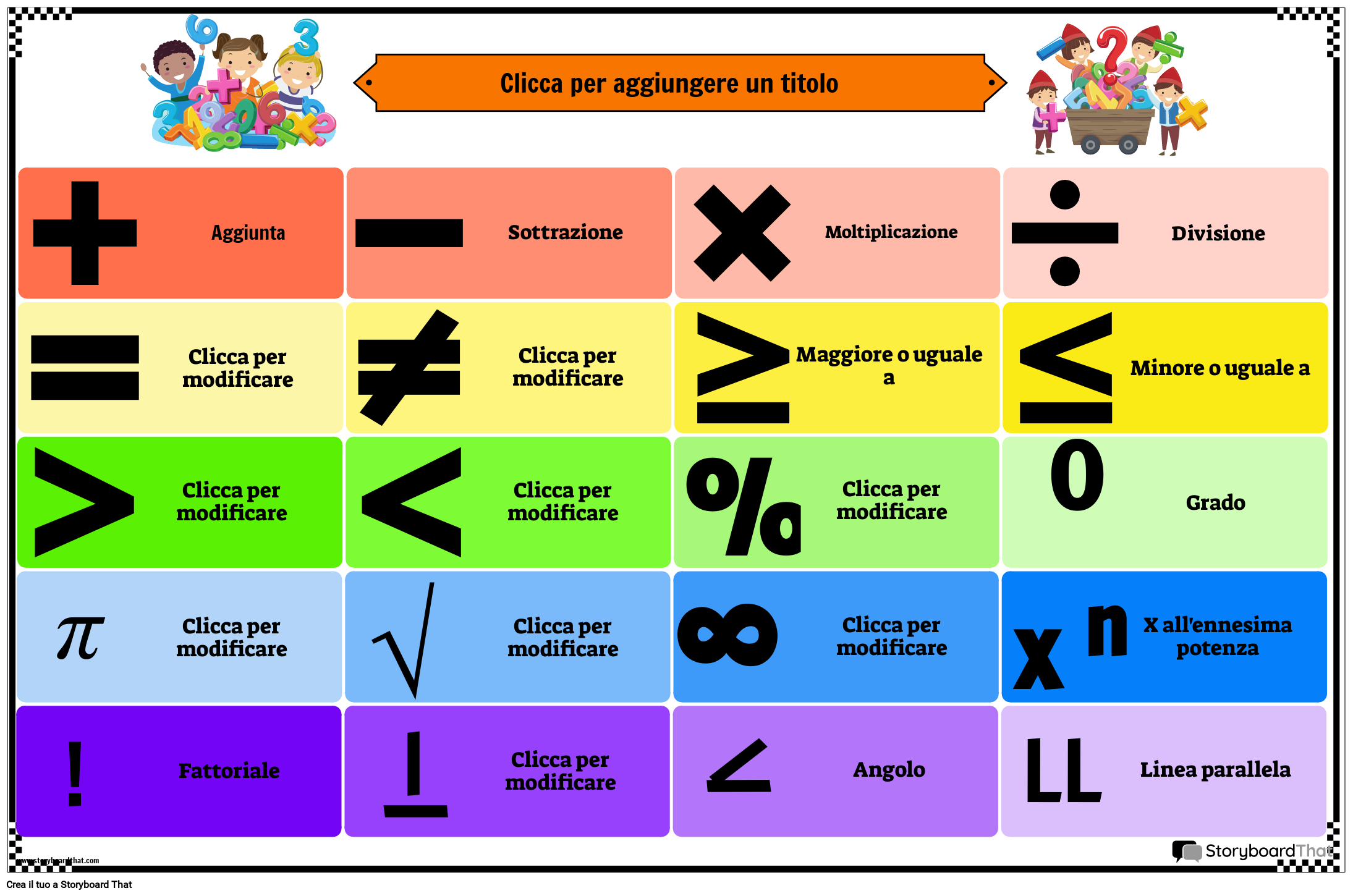 Poster Colorato di Simboli Matematici Storyboard