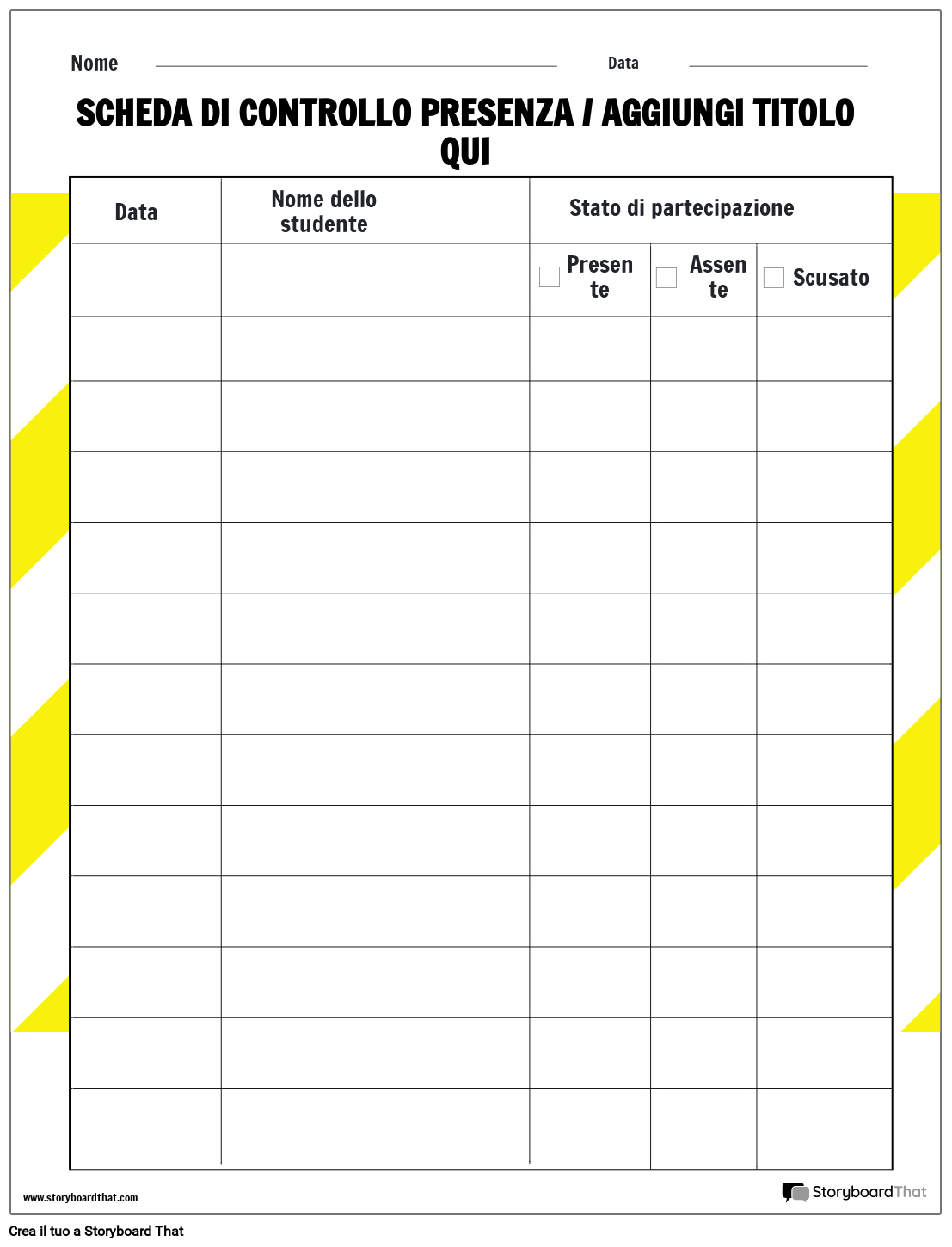 Tabella con il foglio di lavoro delle caselle di controllo