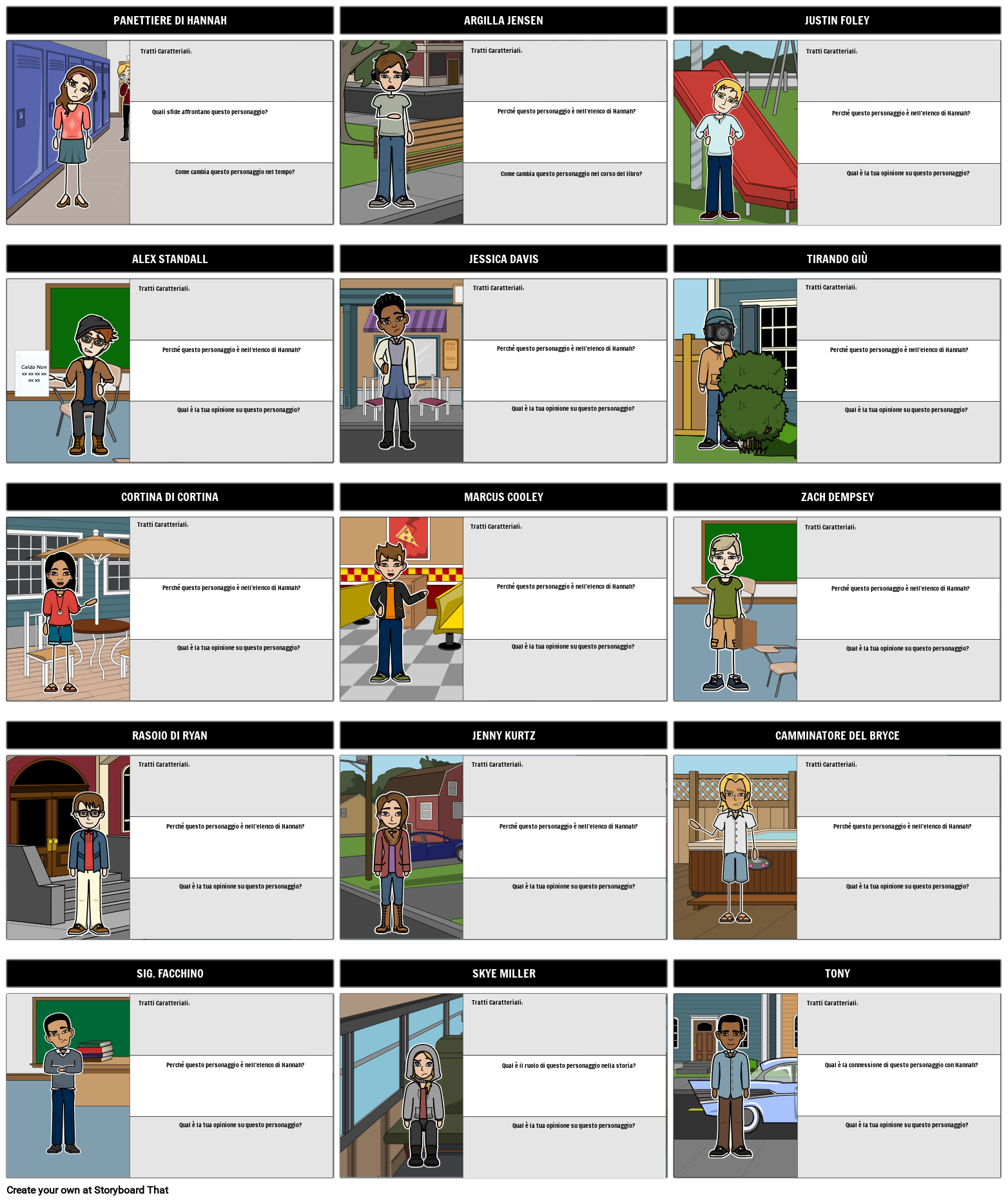 Tredici Ragioni Per Le Quali Mappa Caratteri Storyboard Tredici Ragioni Per Le Quali Mappa Caratteri Storyboard
