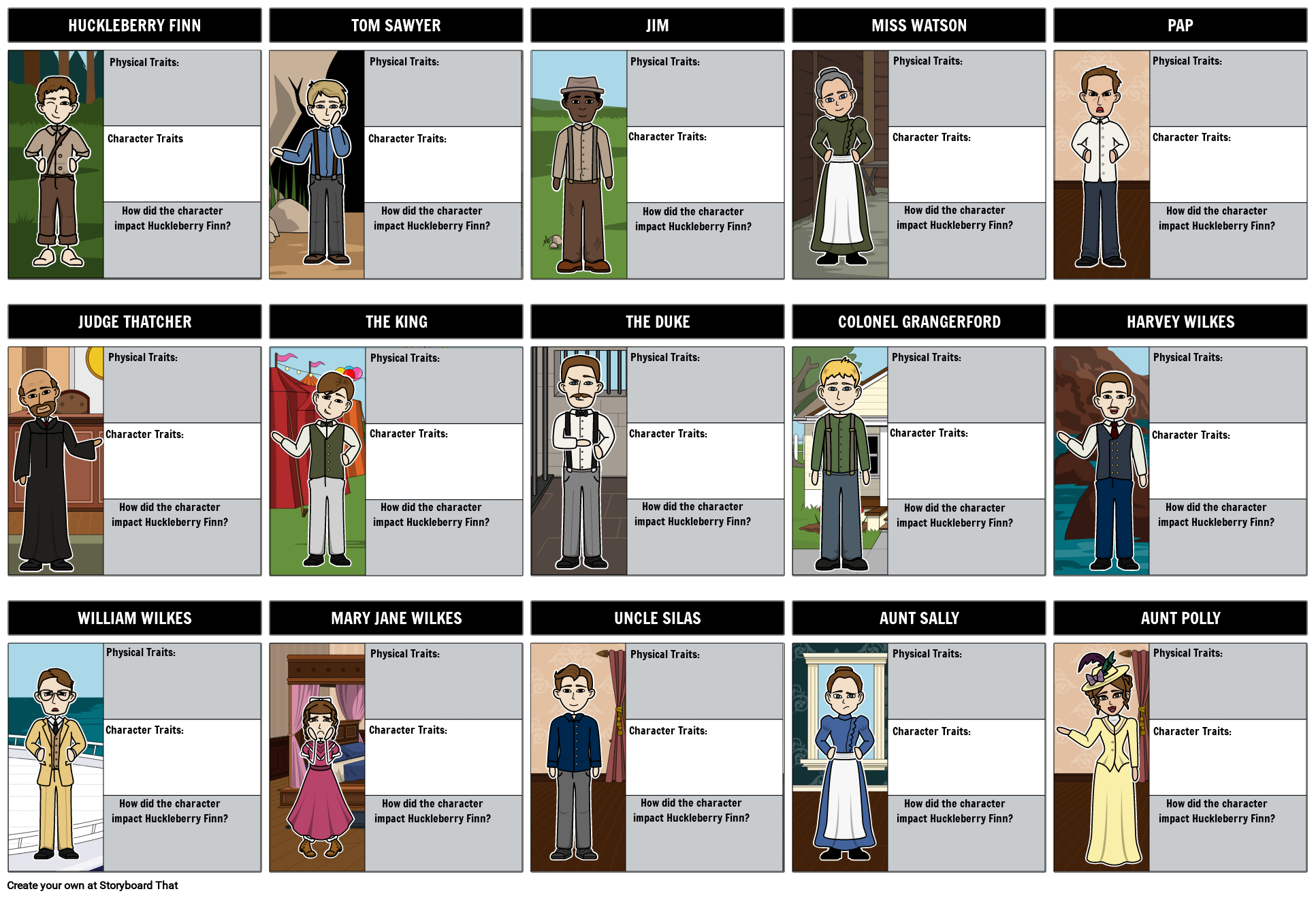 Huckleberry Finn Character Map Storyboard Storyboard