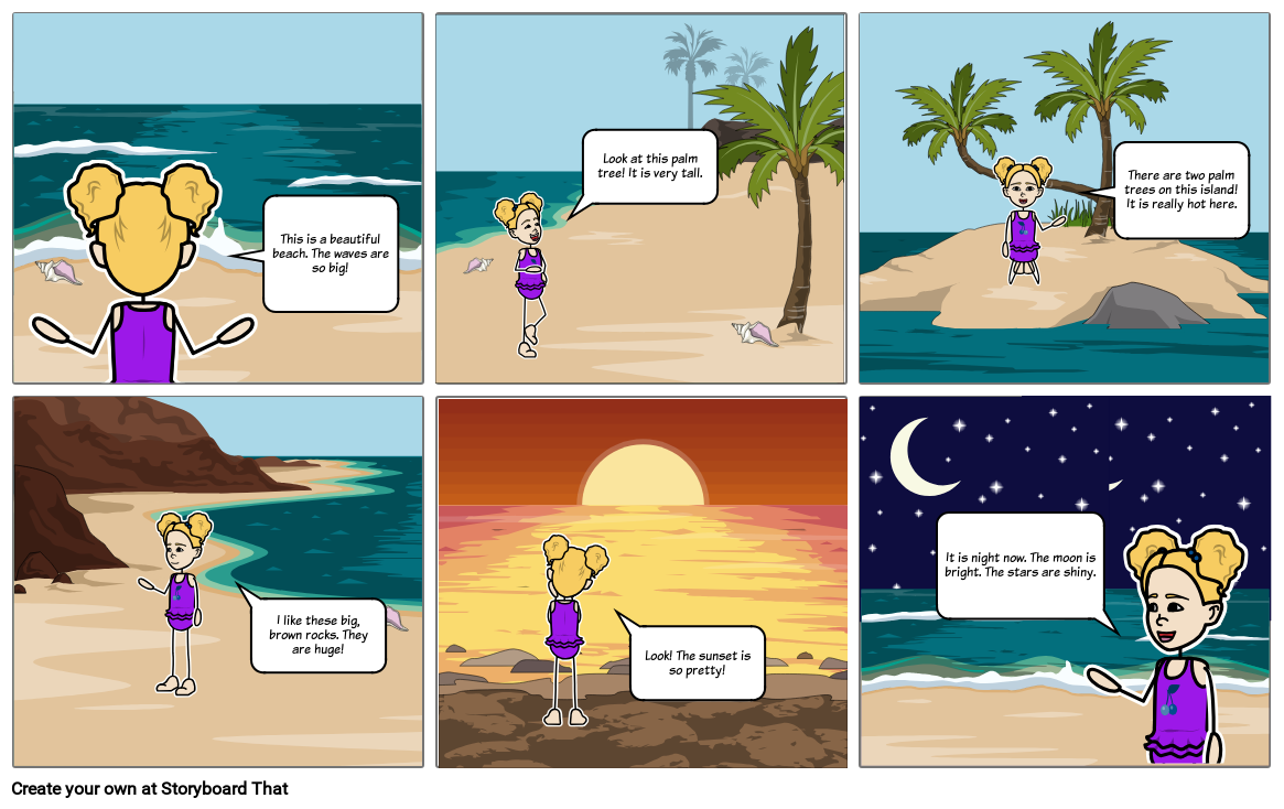 On the Beach: Adjectives & Vocabulary Storyboard