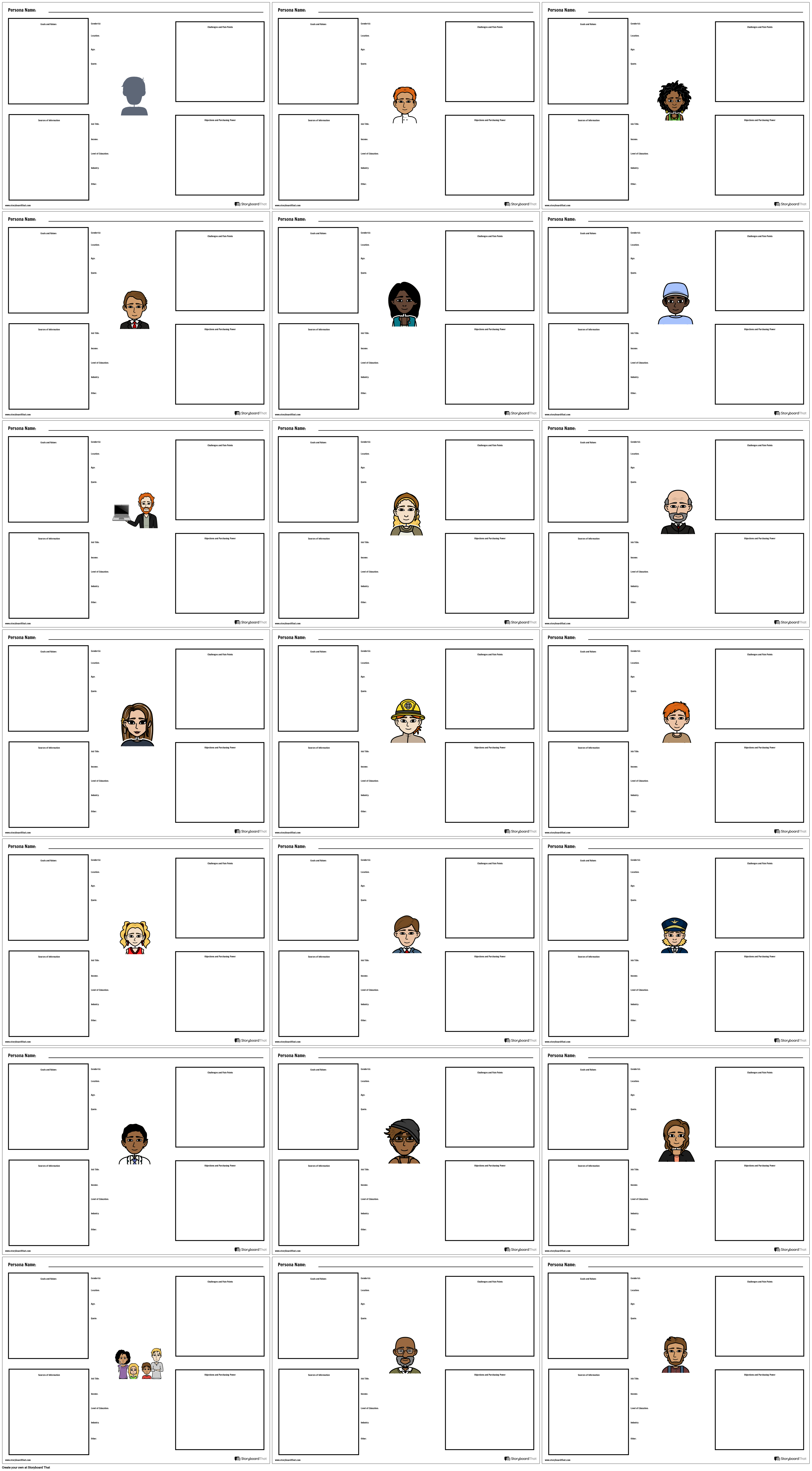 Persona Worksheets Storyboard por josh