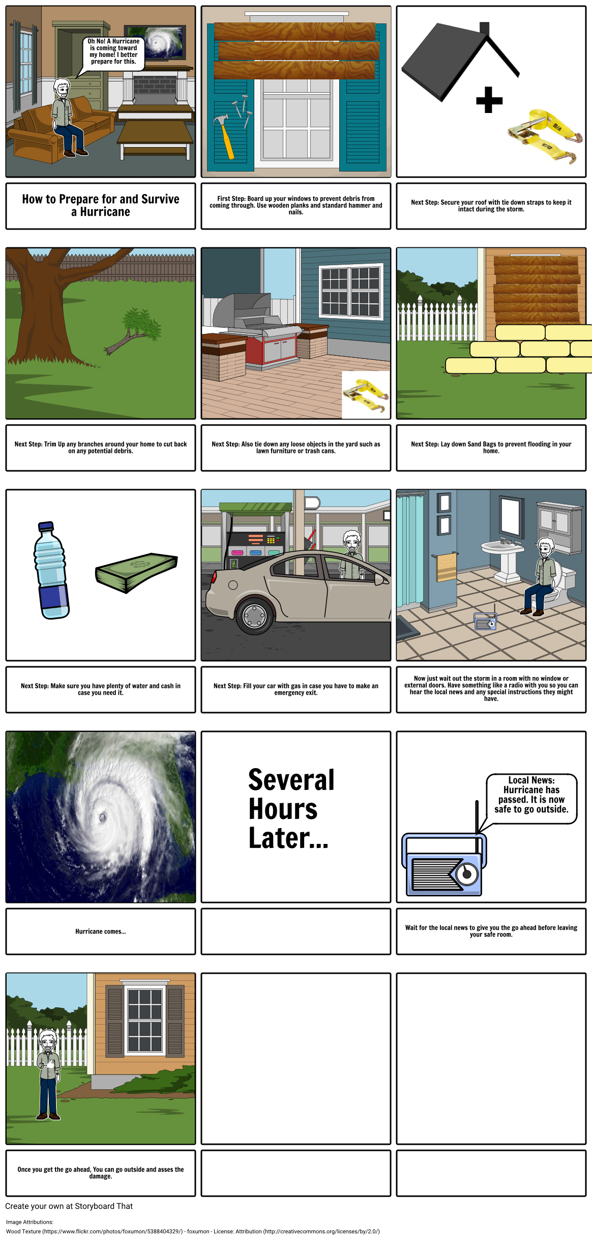 How to prepare for and survive a hurricane. Storyboard