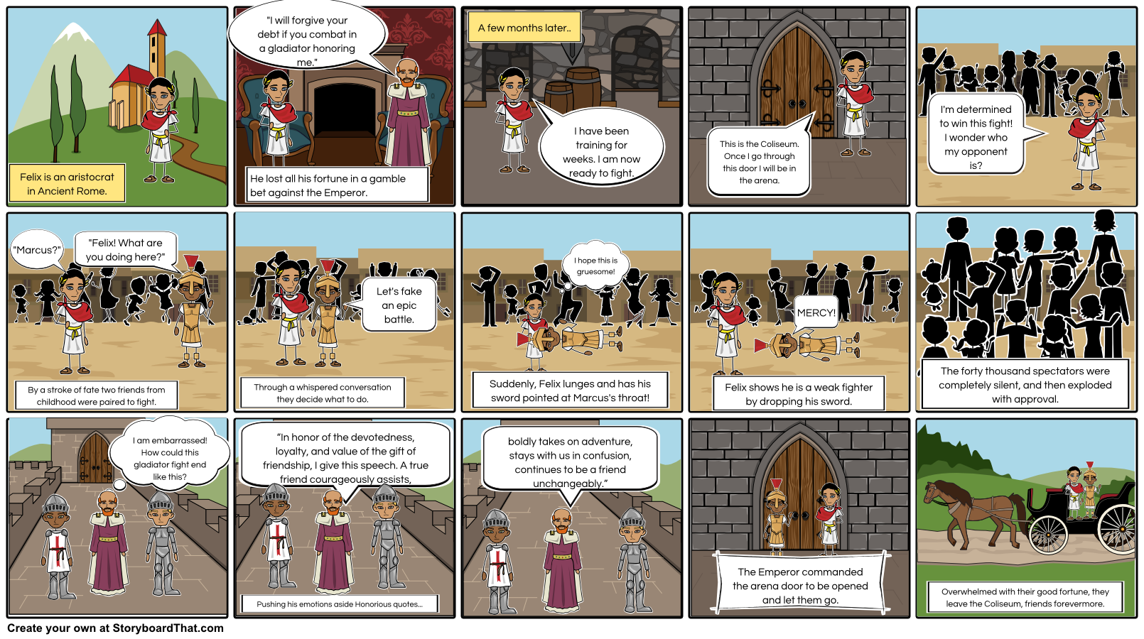 The Gladiator Narrative Storyboard por kerrianna16