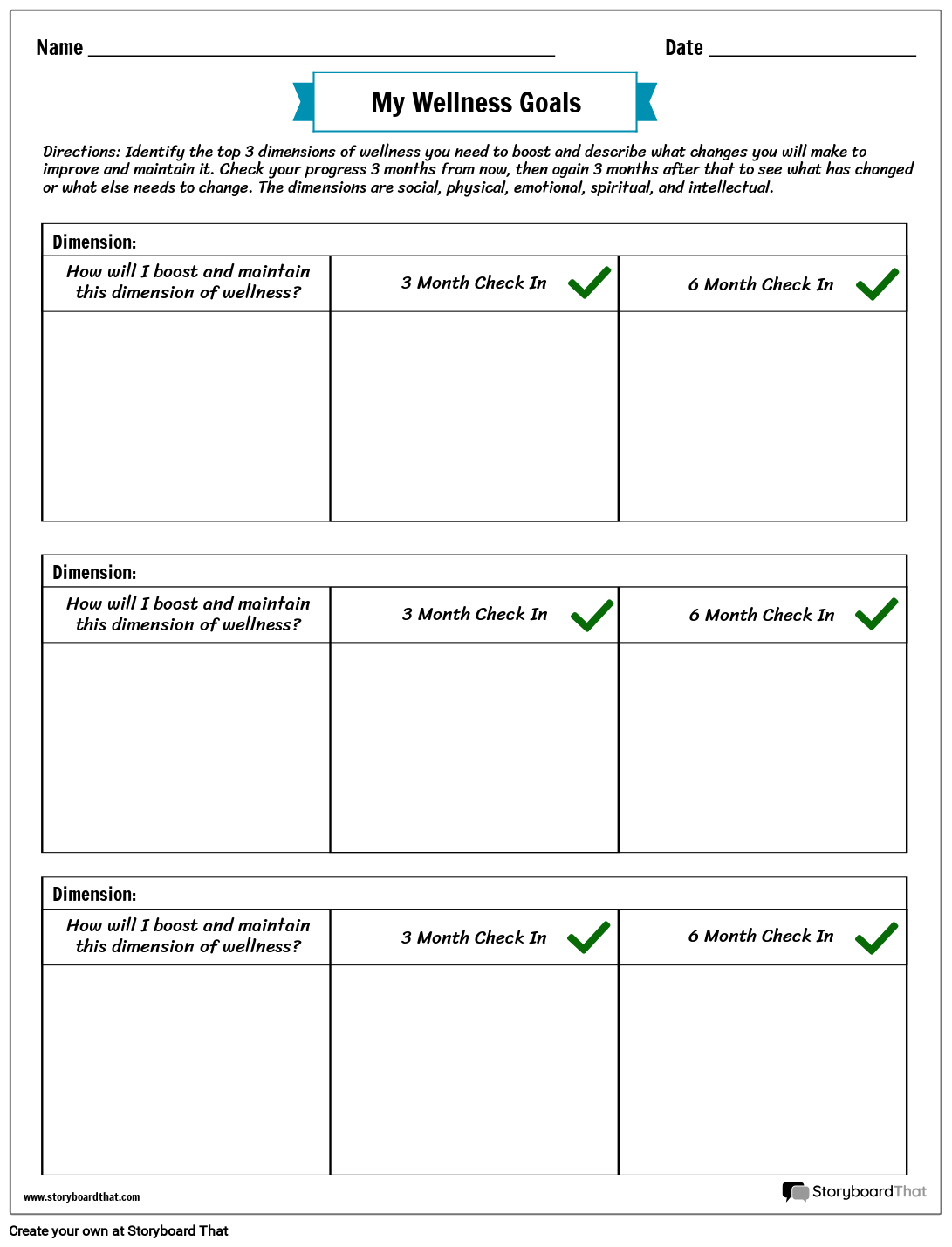 Wellness Worksheet Storyboard Von Kristen