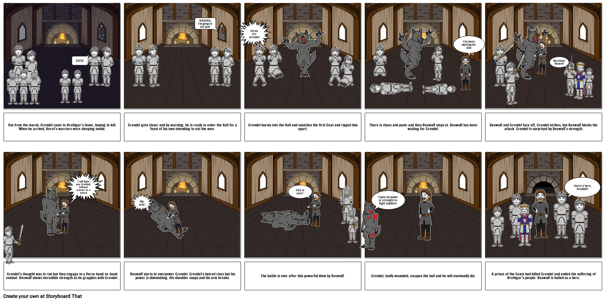 Beowulf and Grendel's Epic Battle Storyboard por landonkarrh