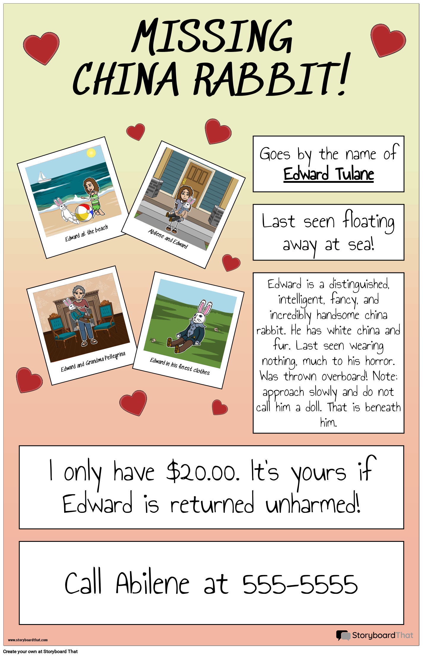 Edward Tulane Missing Poster القصة المصورة من قبل Lauren