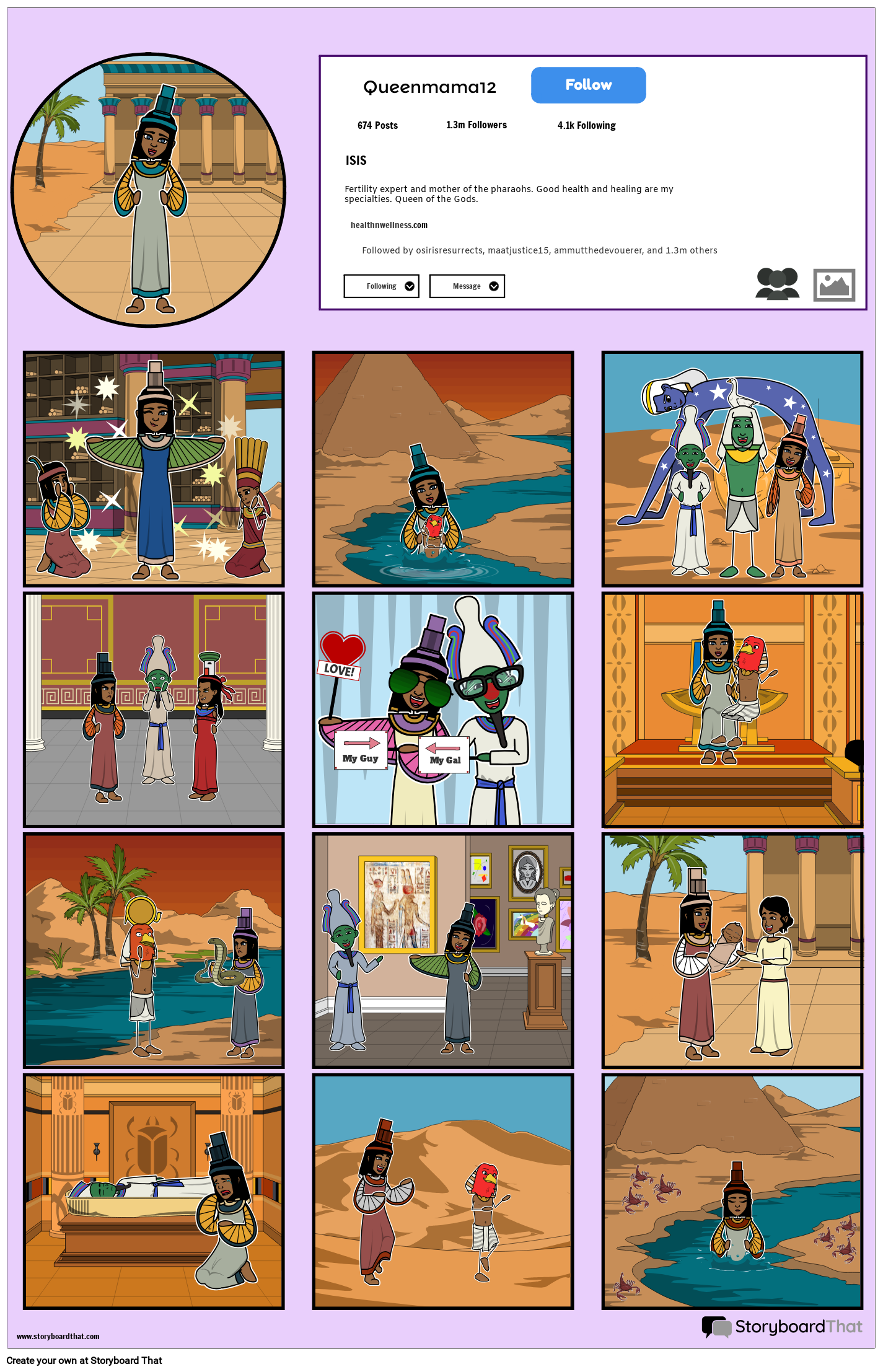 Egyptian Gods Social Media Storyboard by lauren