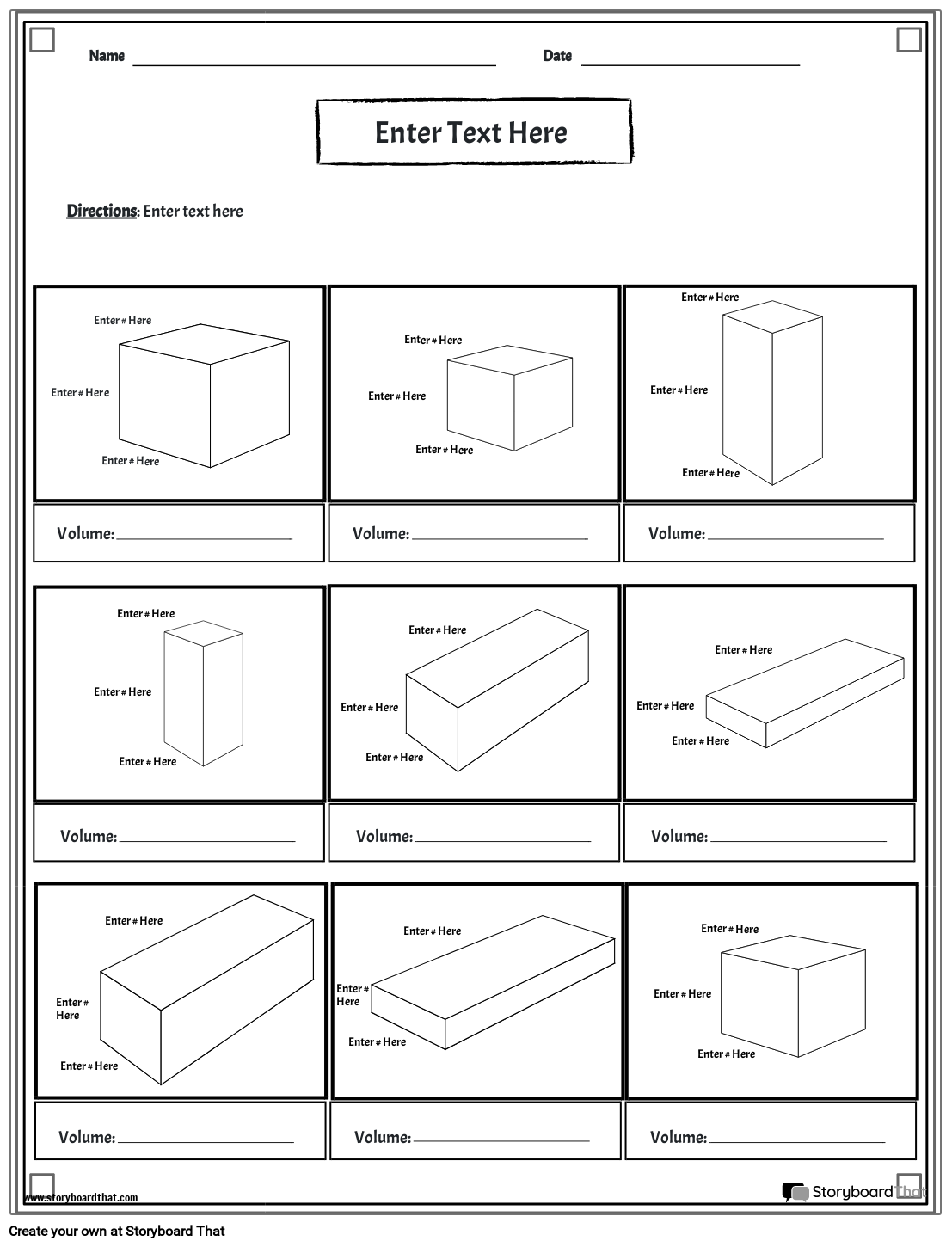 Free printable volume worksheet with squares B&W