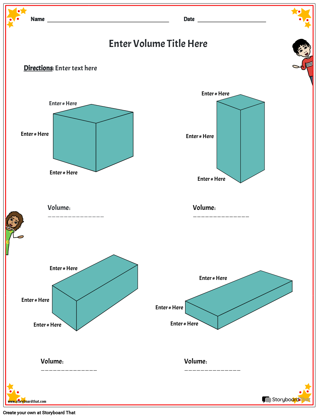 Printable volume worksheet with stars Storyboard