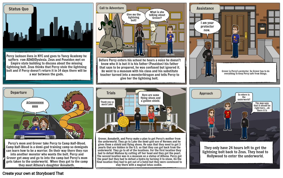 Hero's Journey-Lightning Theif Storyboard por laurenritter