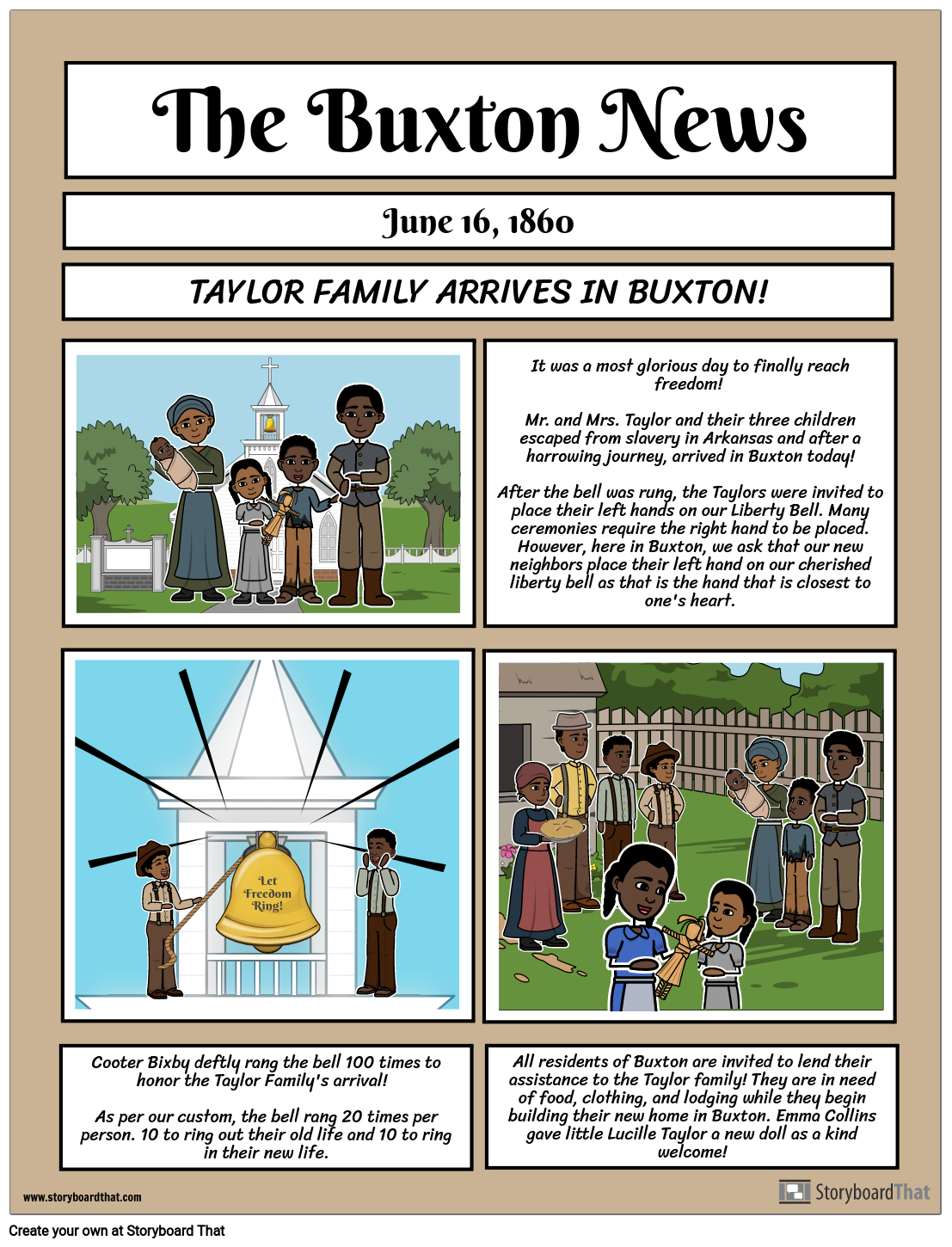 Elijah of Buxton Newspaper Front Page Storyboard