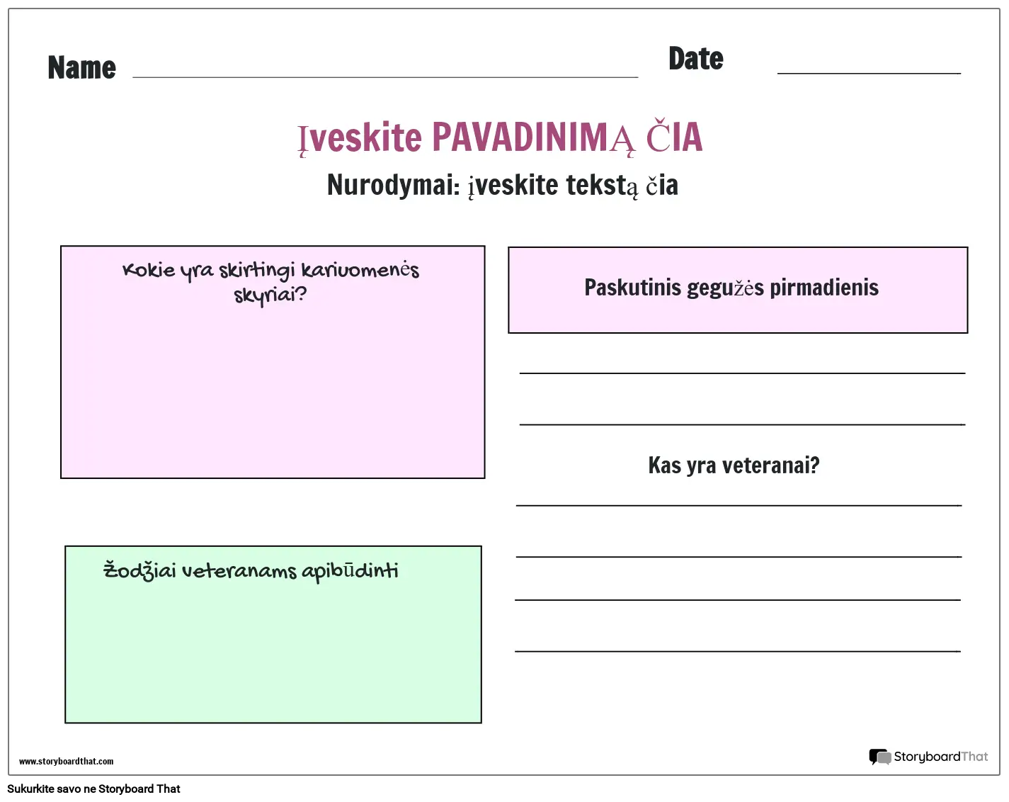 Atminimo dienos informacinis lapelis Storyboard