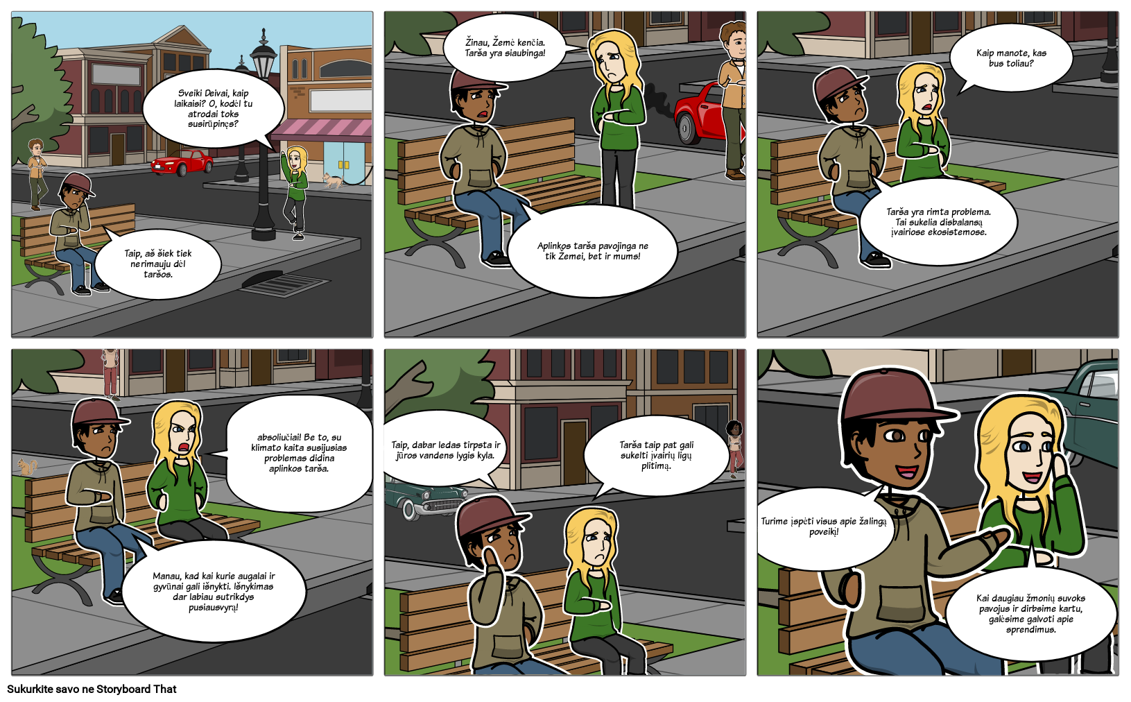 Dviejų Draugų Dialogas dėl Aplinkos Taršos Storyboard