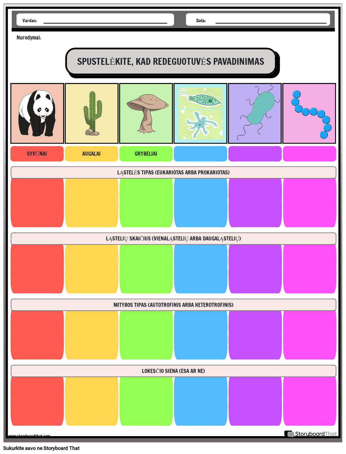 Gyvenimo Šešių Karalysčių Klasifikavimo Darbalapis