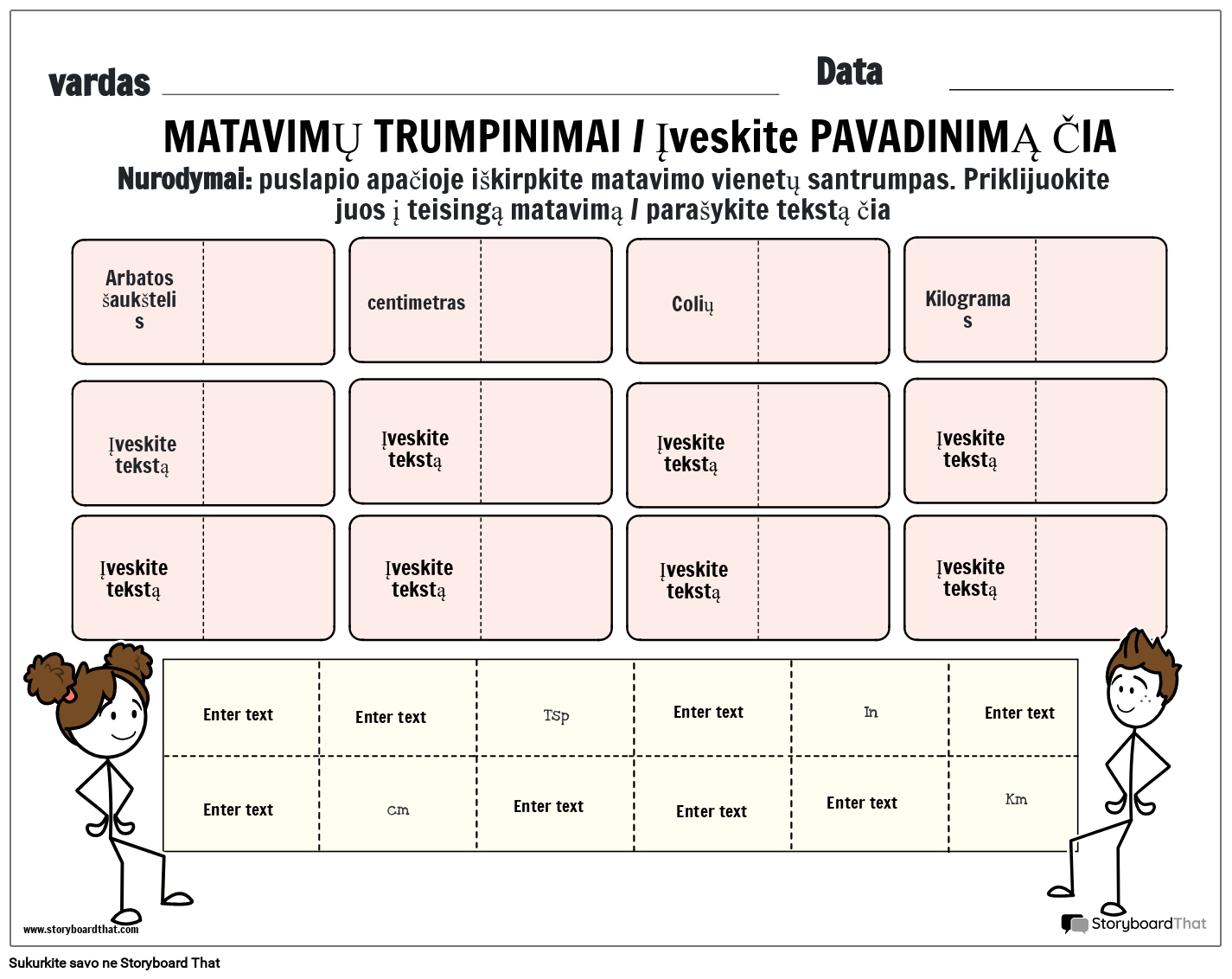 Iškirpkite ir Klijuokite: Matavimo Santrumpos