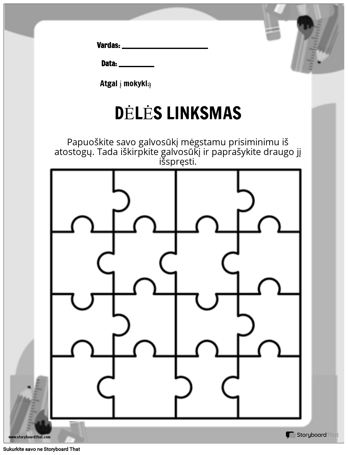Juoda Balta Pirmosios Dienos Dėlionė Storyboard