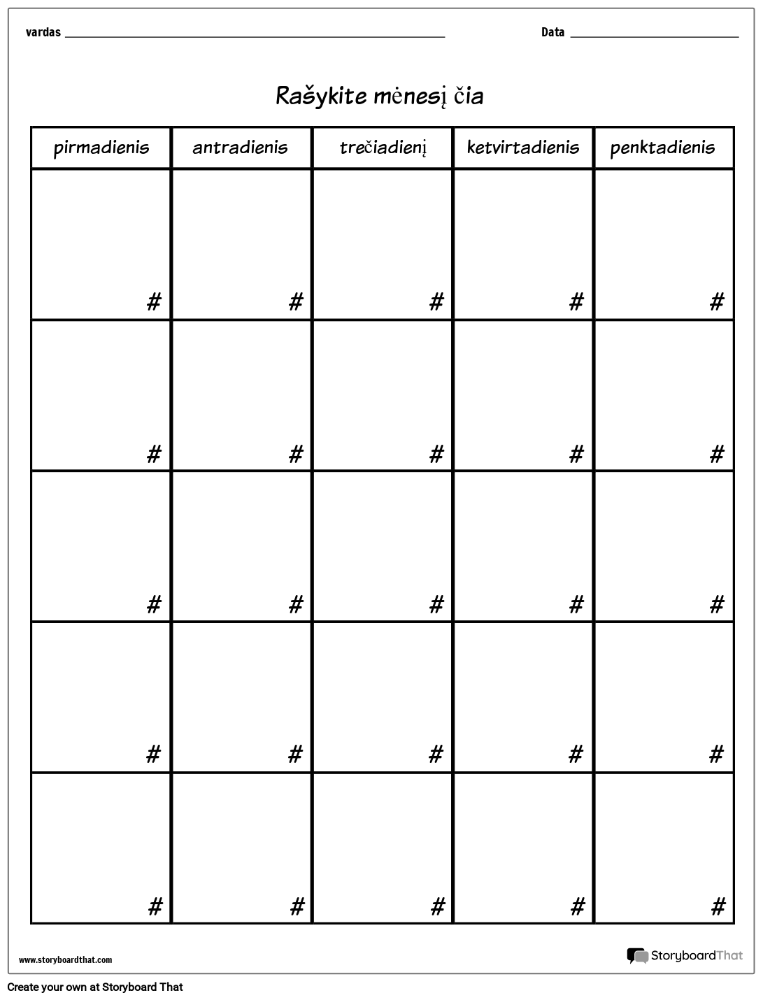 Kalendorius – Savaitės Diena Storyboard por lt-examples