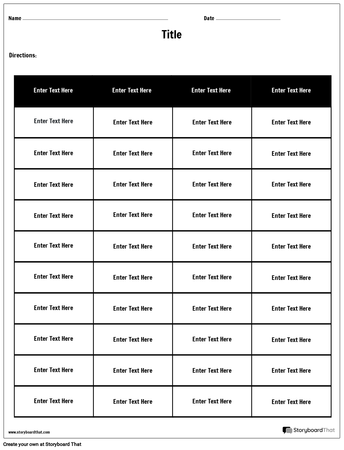 Lentelės – 4 Stulpeliai, 10 Eilučių Storyboard